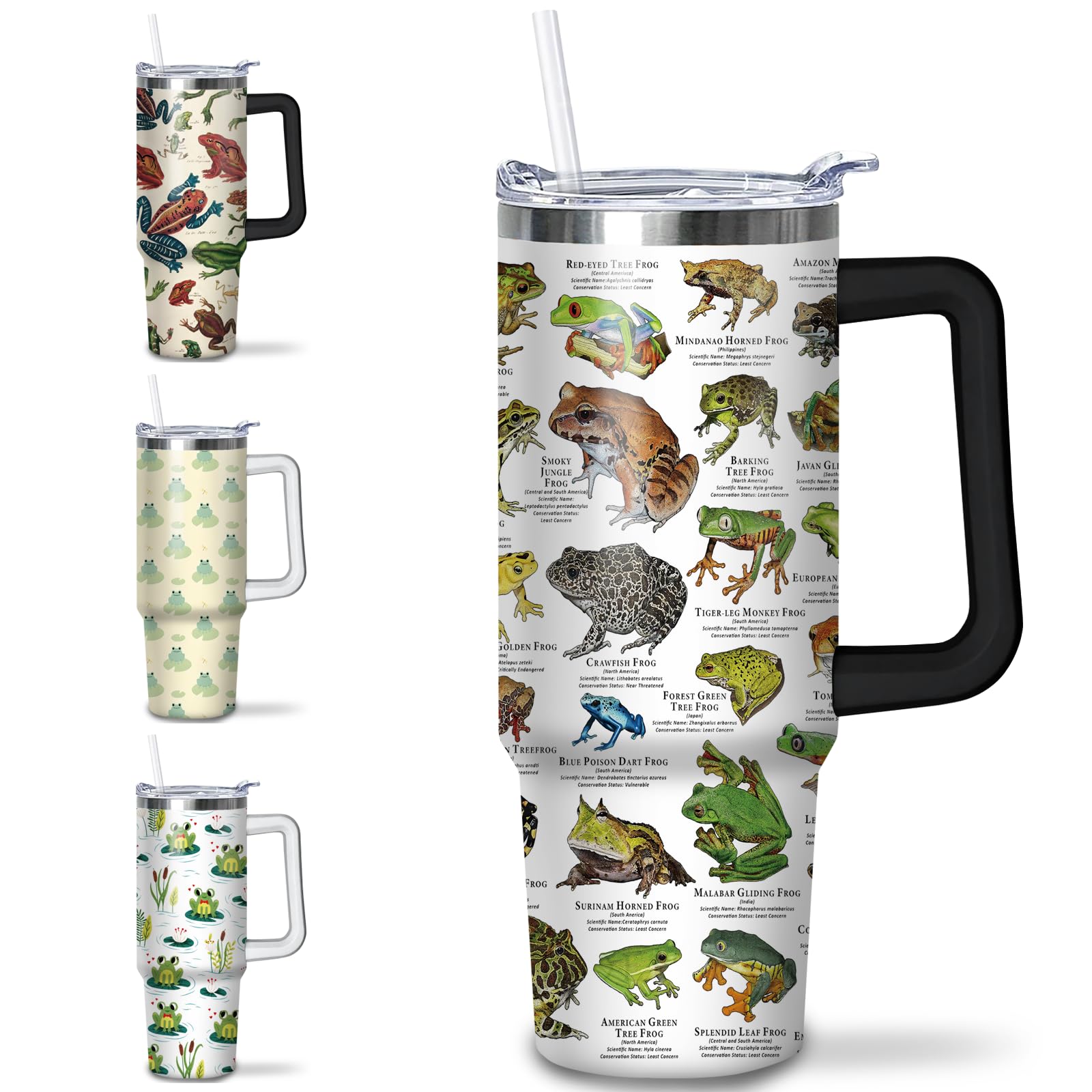 puhnhsv 30 oz Frog Tumbler with Handle and Straw, 30oz Insulated Stainless Frog Tumbler Coffee Travel Mugs Cup Water Bottle Frog Lovers Gifts for Women Girls
