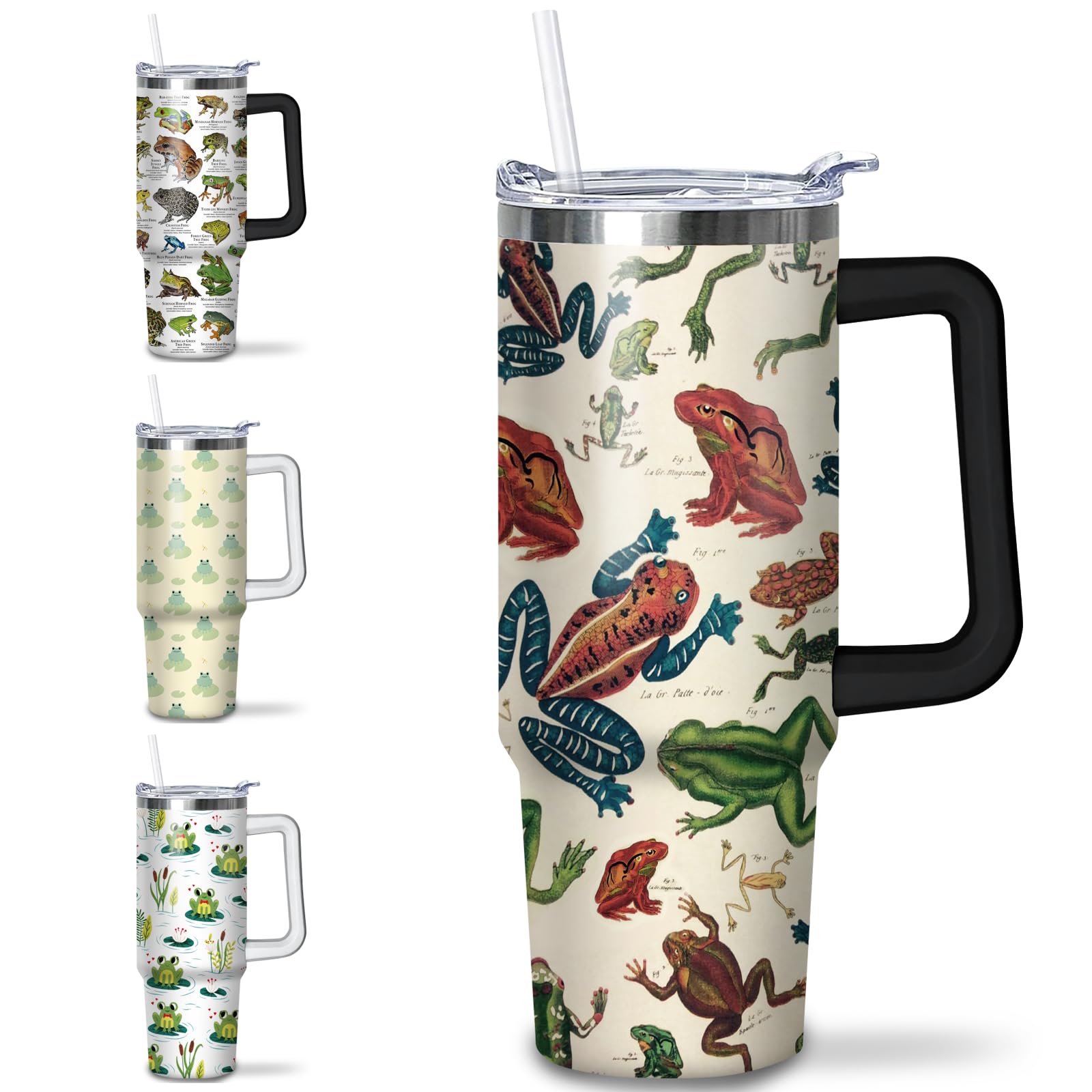 Puhnhsv 30 oz Insulated Stainless Frog Tumbler with Handle and Straw, 30oz Coffee Travel Mugs Cup Water Bottle Frog Lovers Gifts for Women Girls