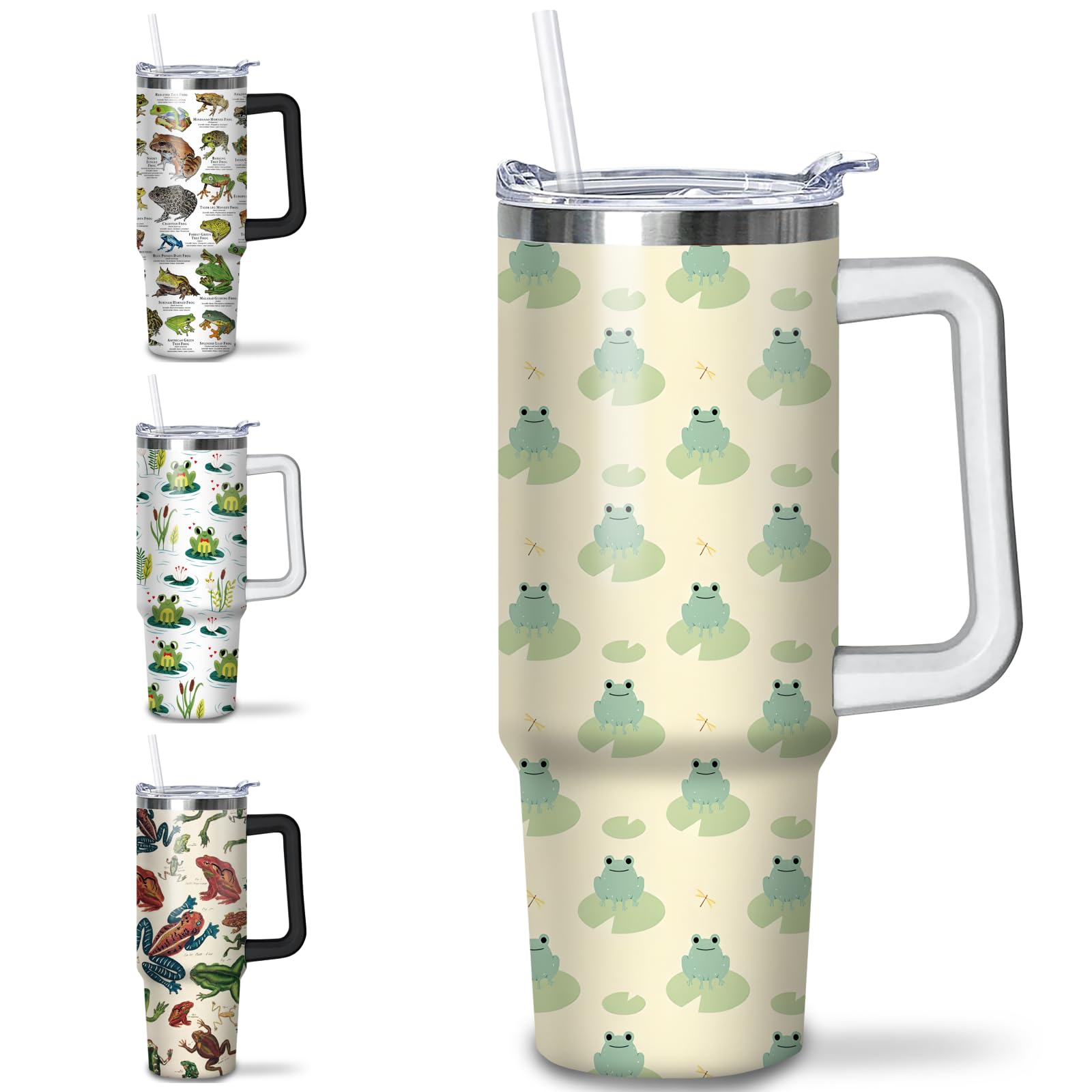 puhnhsv 30 oz Frog Tumbler with Handle and Straw, 30oz Insulated Stainless Frog Tumbler Coffee Travel Mugs Cup Water Bottle Frog Lovers Gifts for Women Girls