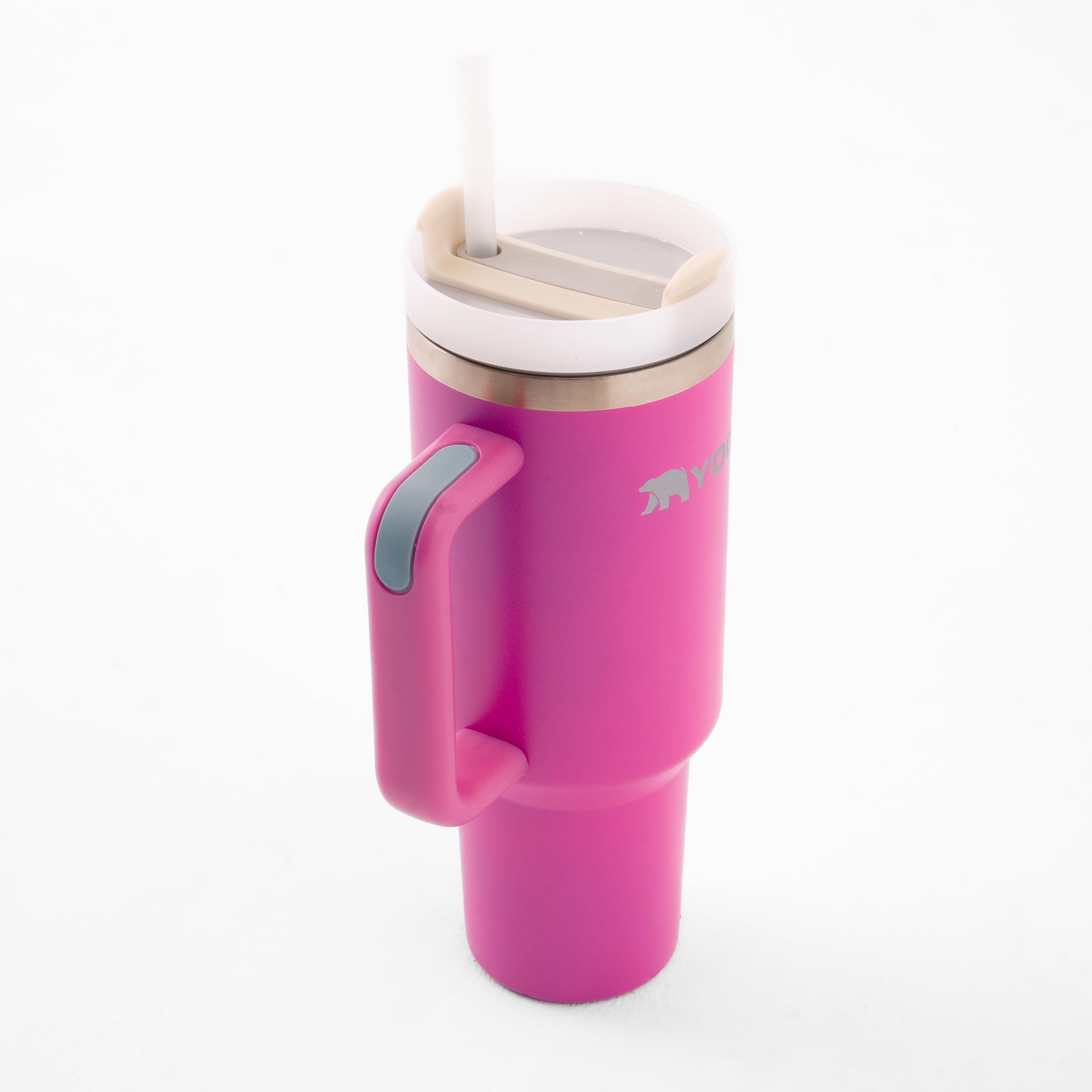 YOGI Ceramic Lined Tumbler with Handle and Straw Lid, Stainless Steel Travel Mug & Water Tumbler, Vacuum Sealed Cup with Handle - 40oz Fuchsia