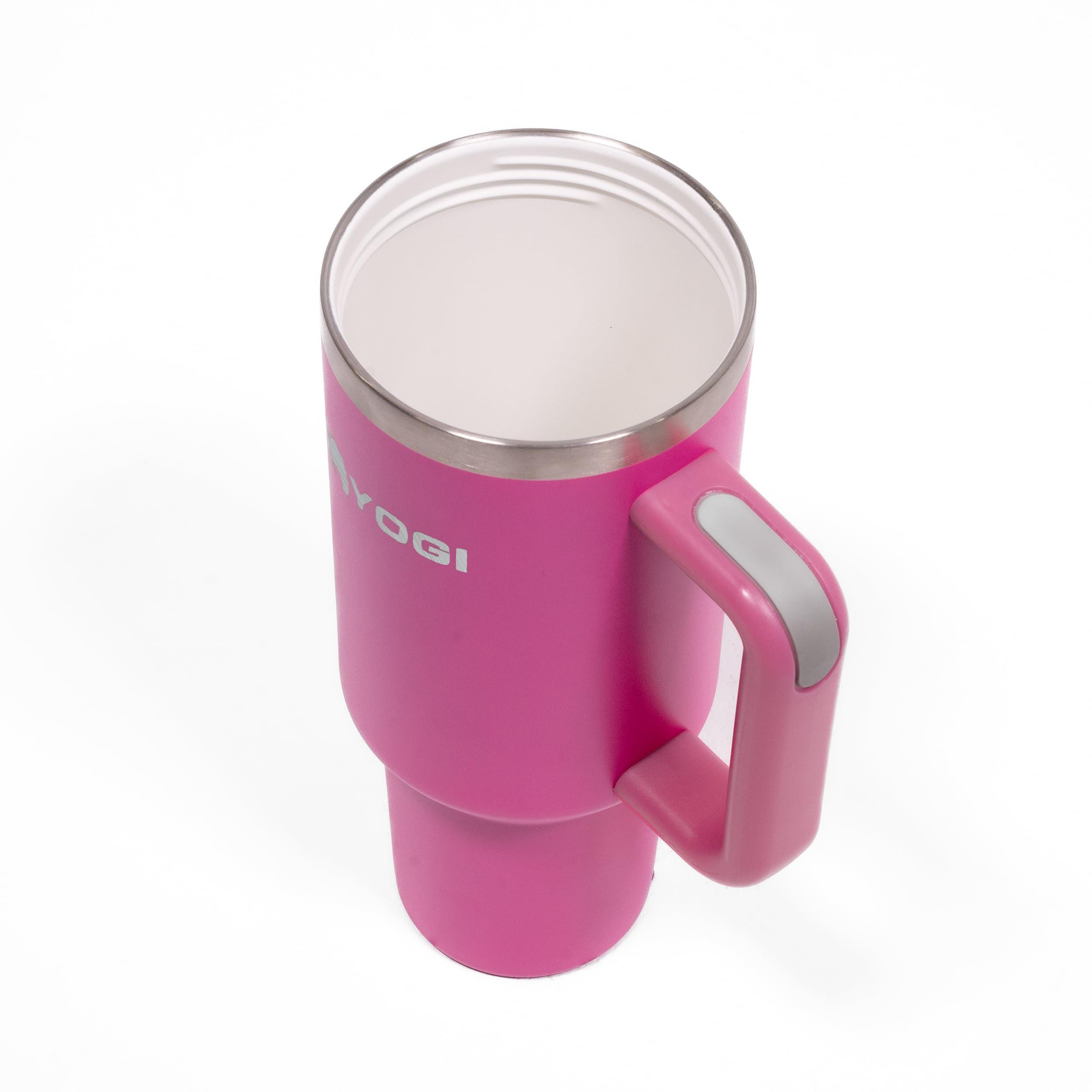 YOGI Ceramic Lined Tumbler with Handle and Straw Lid, Stainless Steel Travel Mug & Water Tumbler, Vacuum Sealed Cup with Handle - 40oz Fuchsia