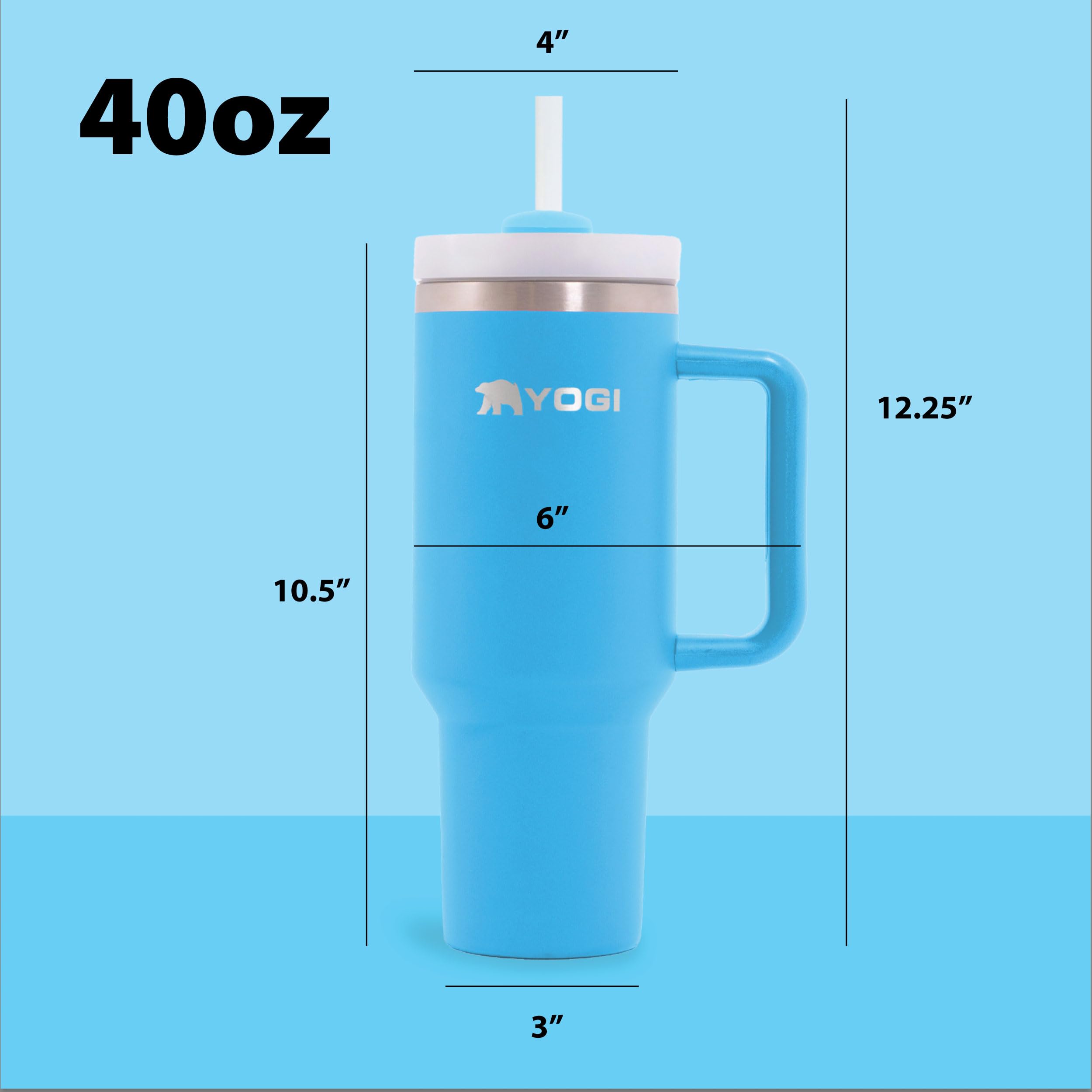 YOGI Ceramic Lined Tumbler with Handle and Straw Lid, Stainless Steel Travel Mug & Water Tumbler, Vacuum Sealed Cup with Handle - 40oz Graphite