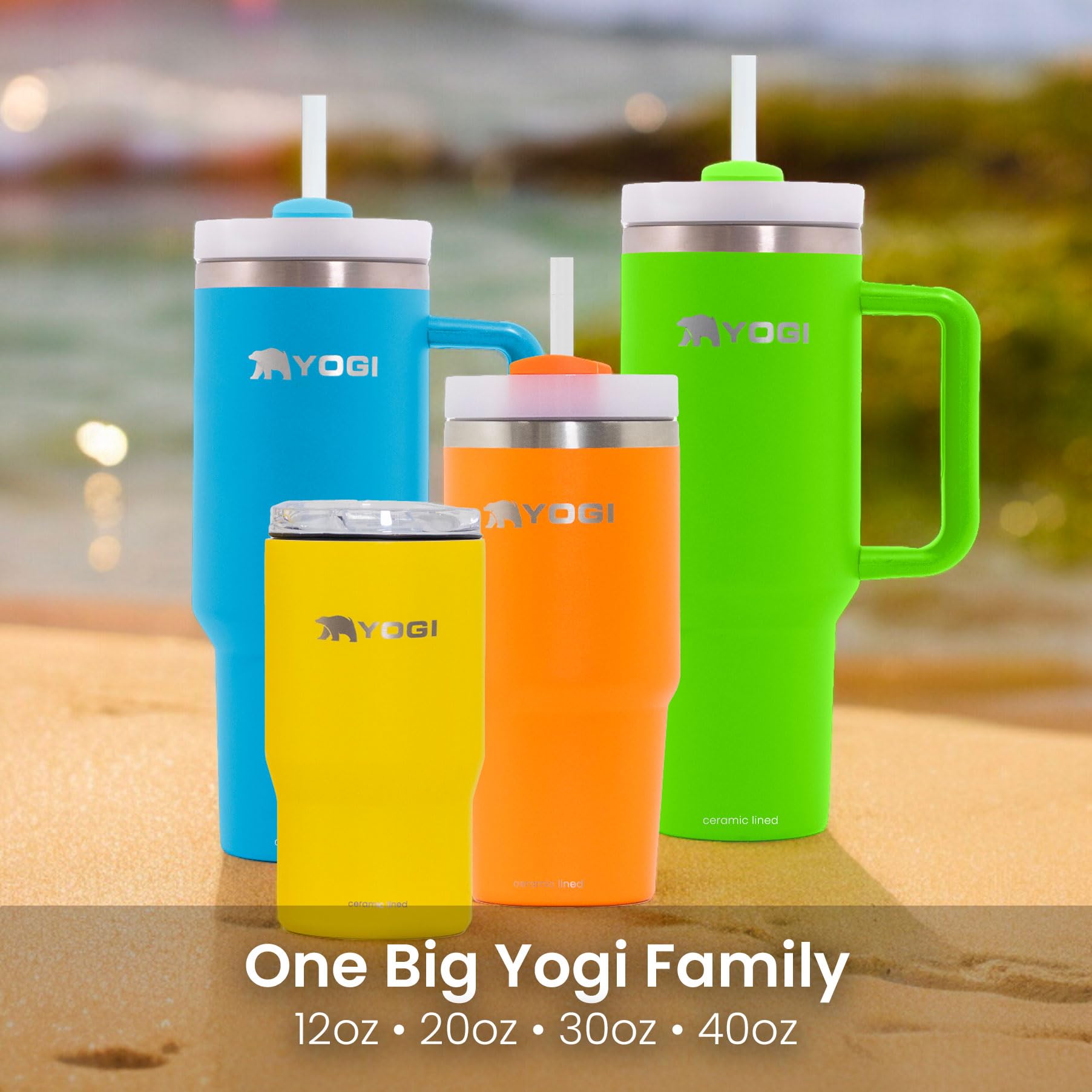 YOGI Ceramic Lined Tumbler with Handle and Straw Lid, Stainless Steel Travel Mug & Water Tumbler, Vacuum Sealed Cup with Handle - 40oz Graphite