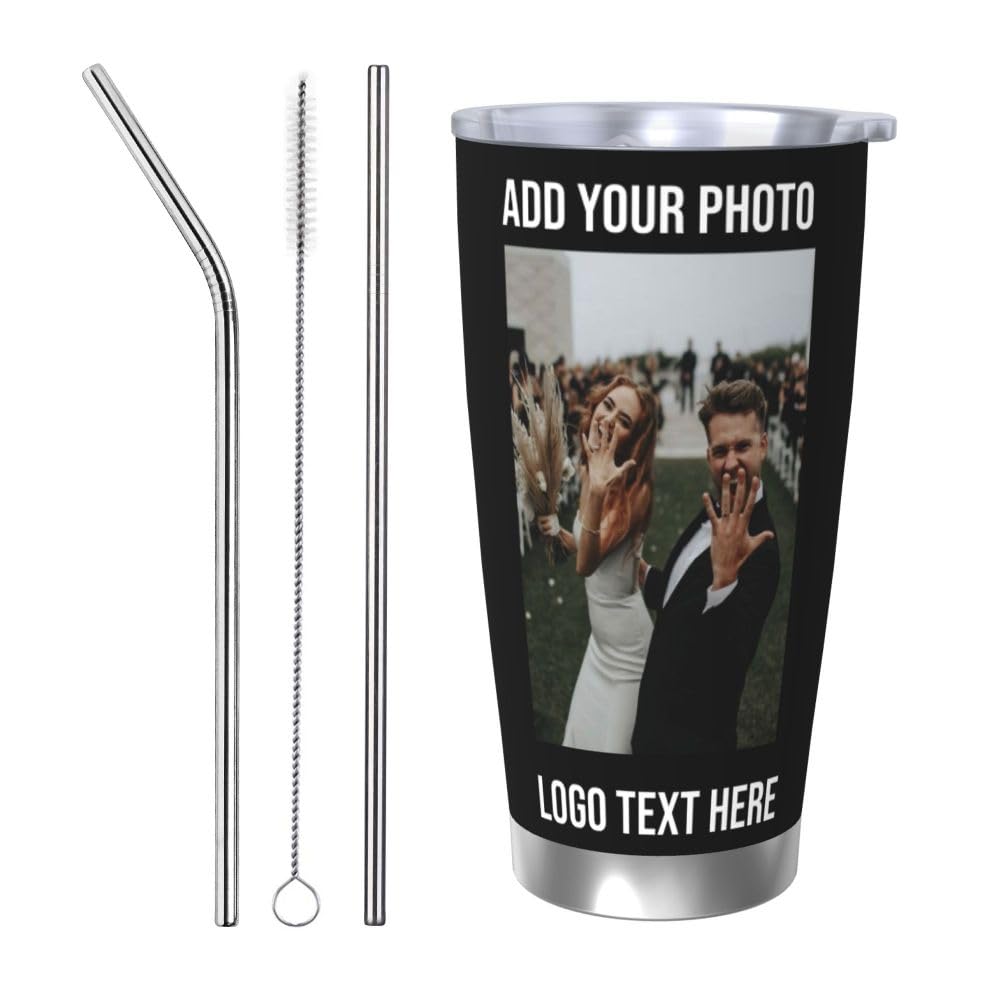20oz Personalized Tumbler with Photo Name, Custom Tumbler Personalized Custom Cups with Text Logo, Customized Gifts for Christmas Birthday Anniversary, Blue