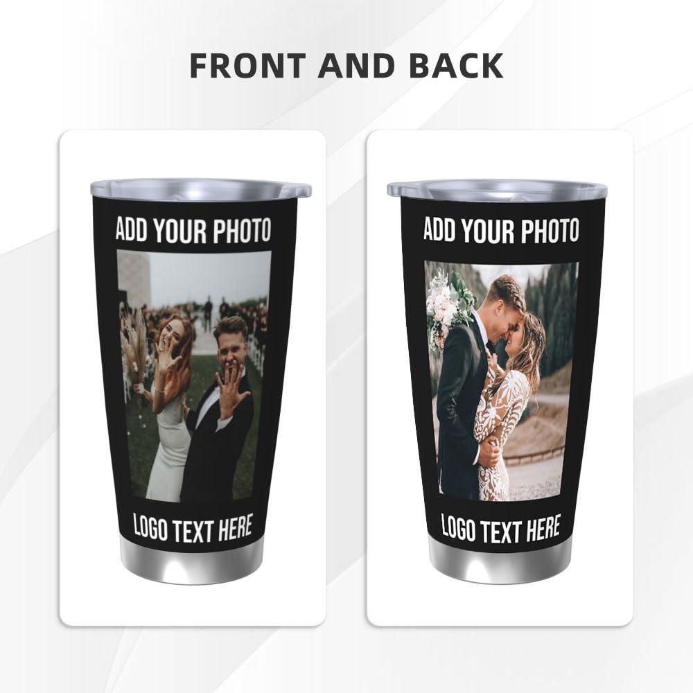 20oz Personalized Tumbler with Photo Name, Custom Tumbler Personalized Custom Cups with Text Logo, Customized Gifts for Christmas Birthday Anniversary, Blue