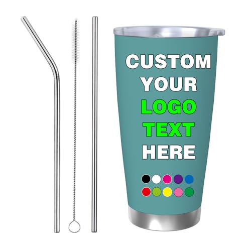 Personalized 20 oz Tumbler, Add Your Name Photo to Create Own Tumbler, Custom Mug Cups with Lid and Straw 20oz Convenient to Bring Along on Travels, CadetBlue