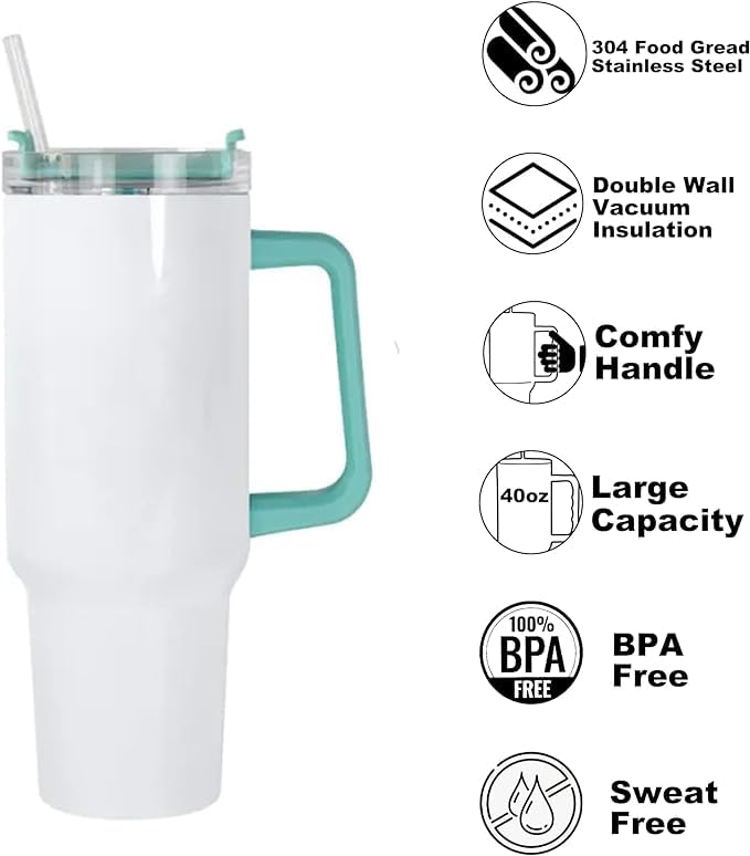 Icesip 20 Pack 40 oz Sublimation Tumblers with Handle and Straw, Stainless Steel Double Wall Vacuum Insulated Travel Mug Bulk 40oz Sublimation Tumbler Blank, 5 Colors