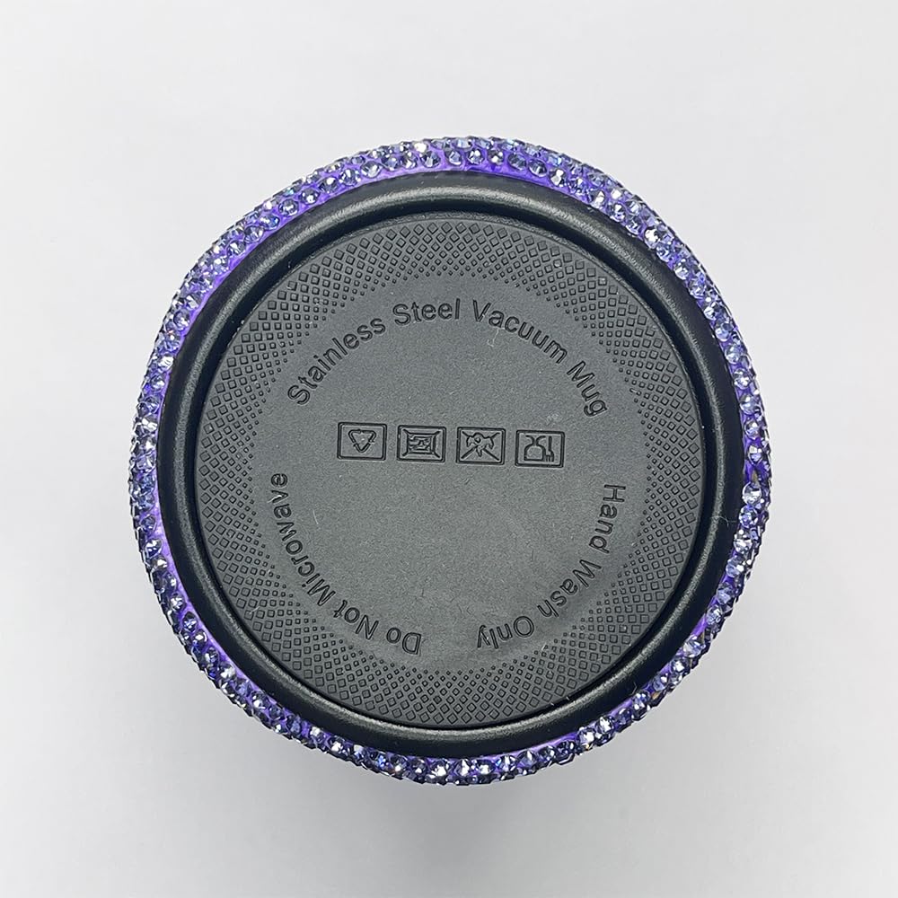 Cupcupmore 12 oz Bling Purple Rhinestone Stainless Steel Coffee Tumbler,Shiny Travel Insulated Coffee Mug with Lid, Reusable Spill Proof Coffee Cup,Portable Thermal Mug for Hot and Cold