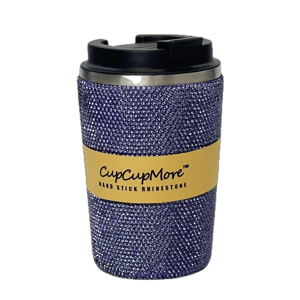 Cupcupmore 12 oz Bling Purple Rhinestone Stainless Steel Coffee Tumbler,Shiny Travel Insulated Coffee Mug with Lid, Reusable Spill Proof Coffee Cup,Portable Thermal Mug for Hot and Cold
