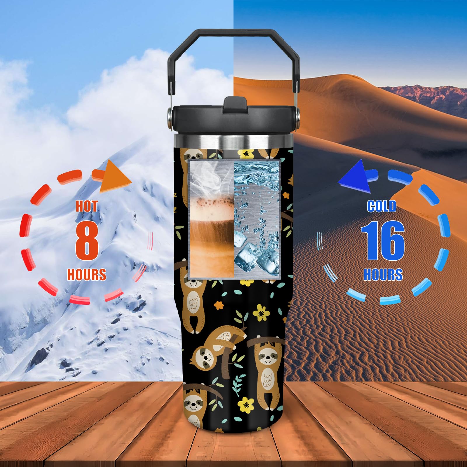 ysnifeiw 30oz Sloth Tumbler with Handle and Straw, Stainless Steel Insulated Sloth Cup with Top Handle and Lid, Sloth Coofee Mug Gifts for Women Men