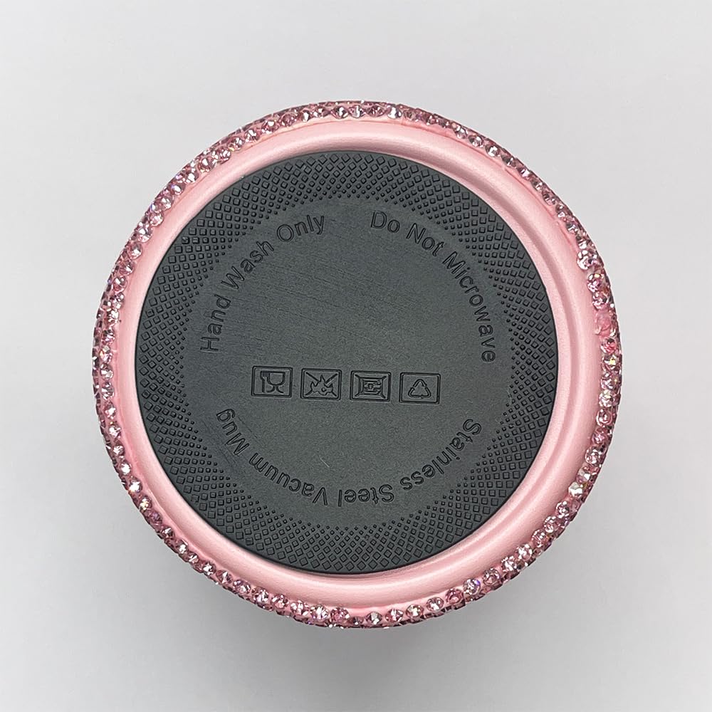 Cupcupmore 12 oz Bling Pink Rhinestone Stainless Steel Coffee Tumbler,Shiny Travel Insulated Coffee Mug with Lid, Reusable Spill Proof Coffee Cup,Portable Thermal Mug for Hot and Cold