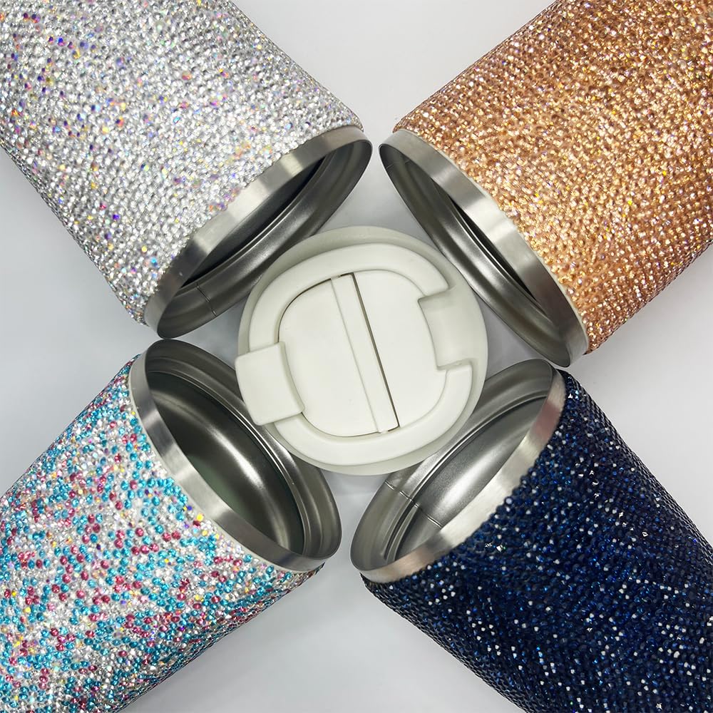 Cupcupmore 12 oz Bling Champane Rhinestone Stainless Steel Coffee Tumbler,Shiny Travel Insulated Coffee Mug with Lid, Reusable Spill Proof Coffee Cup,Portable Thermal Mug for Hot and Cold