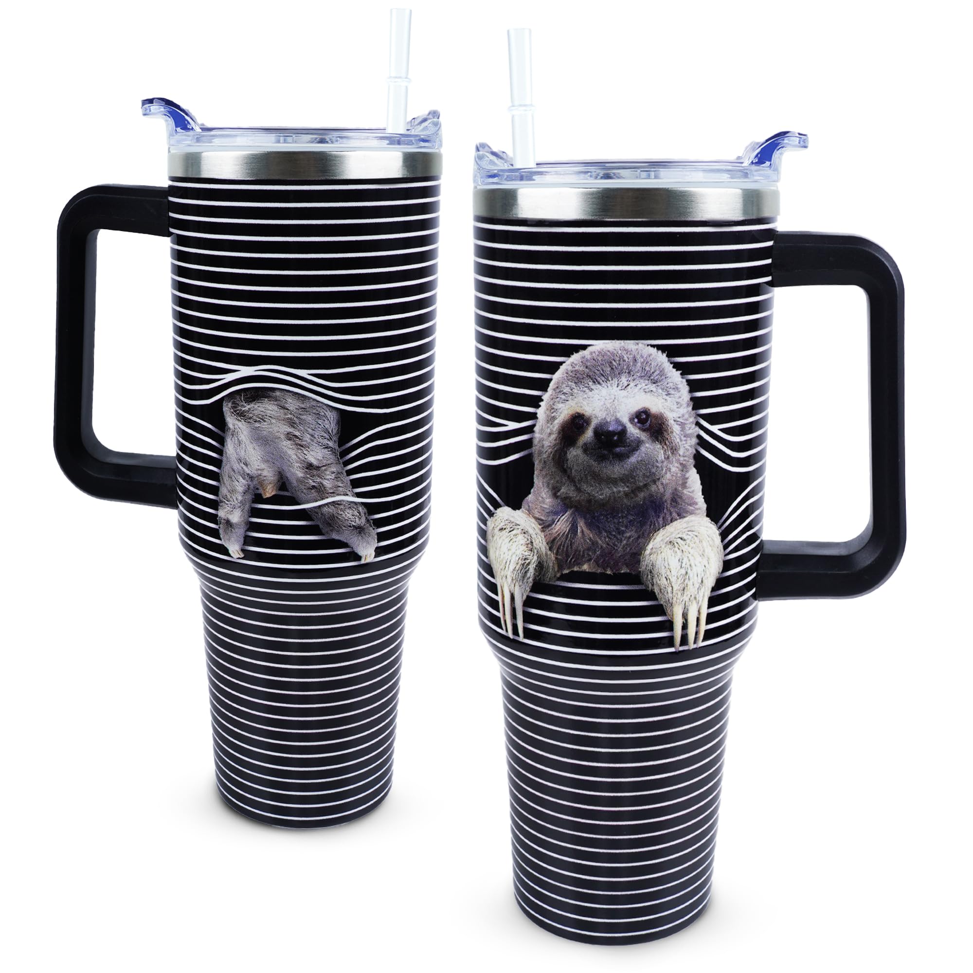 PERRIFIC Sloth Mug 30 oz Tumbler With Handle and Straw Lid - Leak Proof Insulated Travel Mug for Hot and Cold Drinks - Birthday Gifts for Women, Stainless Steel Cup