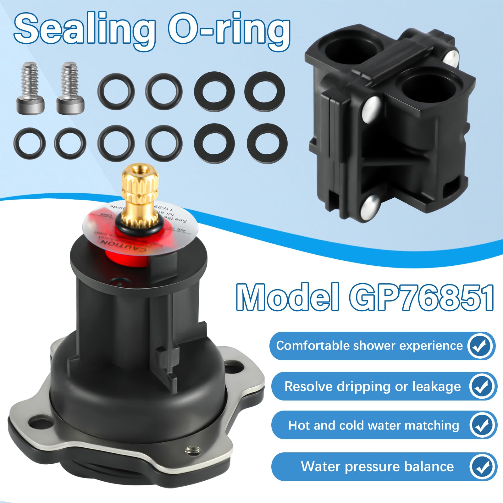 GP76851 Mixer Cap and GP500520 Pressure Balancing Unit Kit, Compatible with Kohler GP77759, GP876851 Part, Shower Valve Cartridge Replacement Repair Kit for Rite Temp and 1/2" Shower Valve