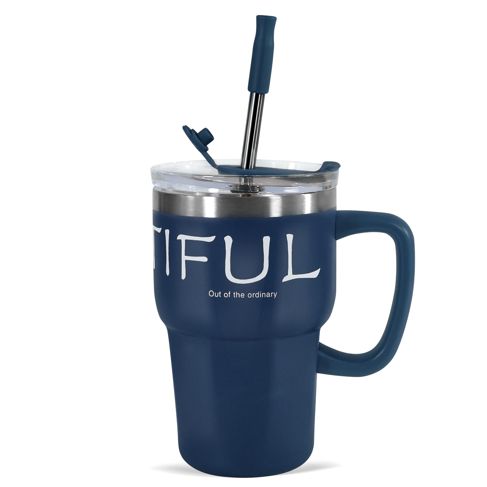 21 oz Insulated Coffee Mug Tumbler with Handle, Stainless Steel Travel Mug Tumbler with Lid and Straw, Coffee Travel Mug Spill Proof with Lid for Keep Hot/Ice Coffee, Blue