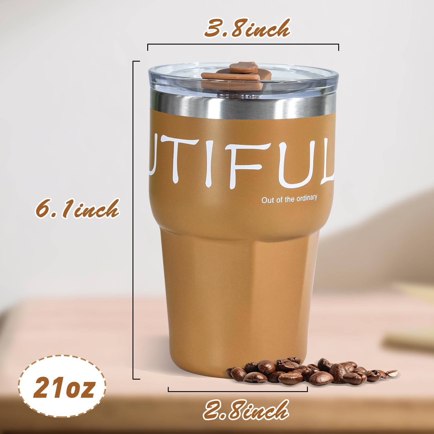 CHLJAR 21 oz Travel Mug, Insulated Tumbler with Lid and Straw, Double Wall Vacuum Insulated, Reusable Coffee Cup for Coffee, Tea and Drinks, Orange