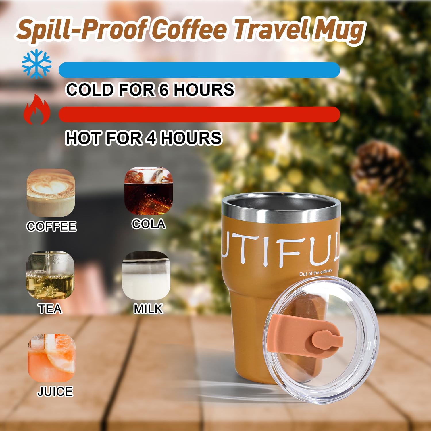 CHLJAR 21 oz Travel Mug, Insulated Tumbler with Lid and Straw, Double Wall Vacuum Insulated, Reusable Coffee Cup for Coffee, Tea and Drinks, Orange