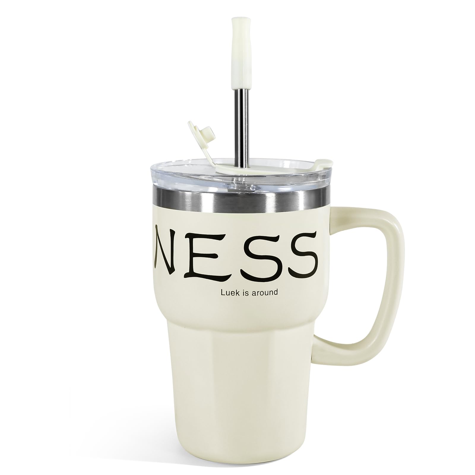 21 oz Insulated Coffee Mug Tumbler with Handle, Stainless Steel Travel Mug Tumbler with Lid and Straw, Coffee Travel Mug Spill Proof with Lid for Keep Hot/Ice Coffee, White