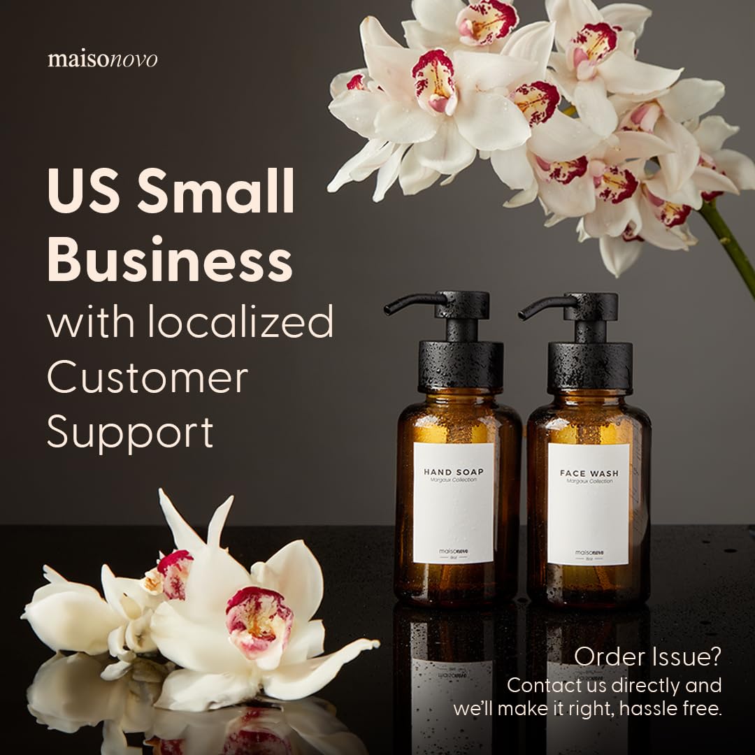 MaisoNovo Glass Foaming Hand Soap Dispenser 14 Oz | Black Foaming Soap Dispenser Black Pump x 1 w/Labels