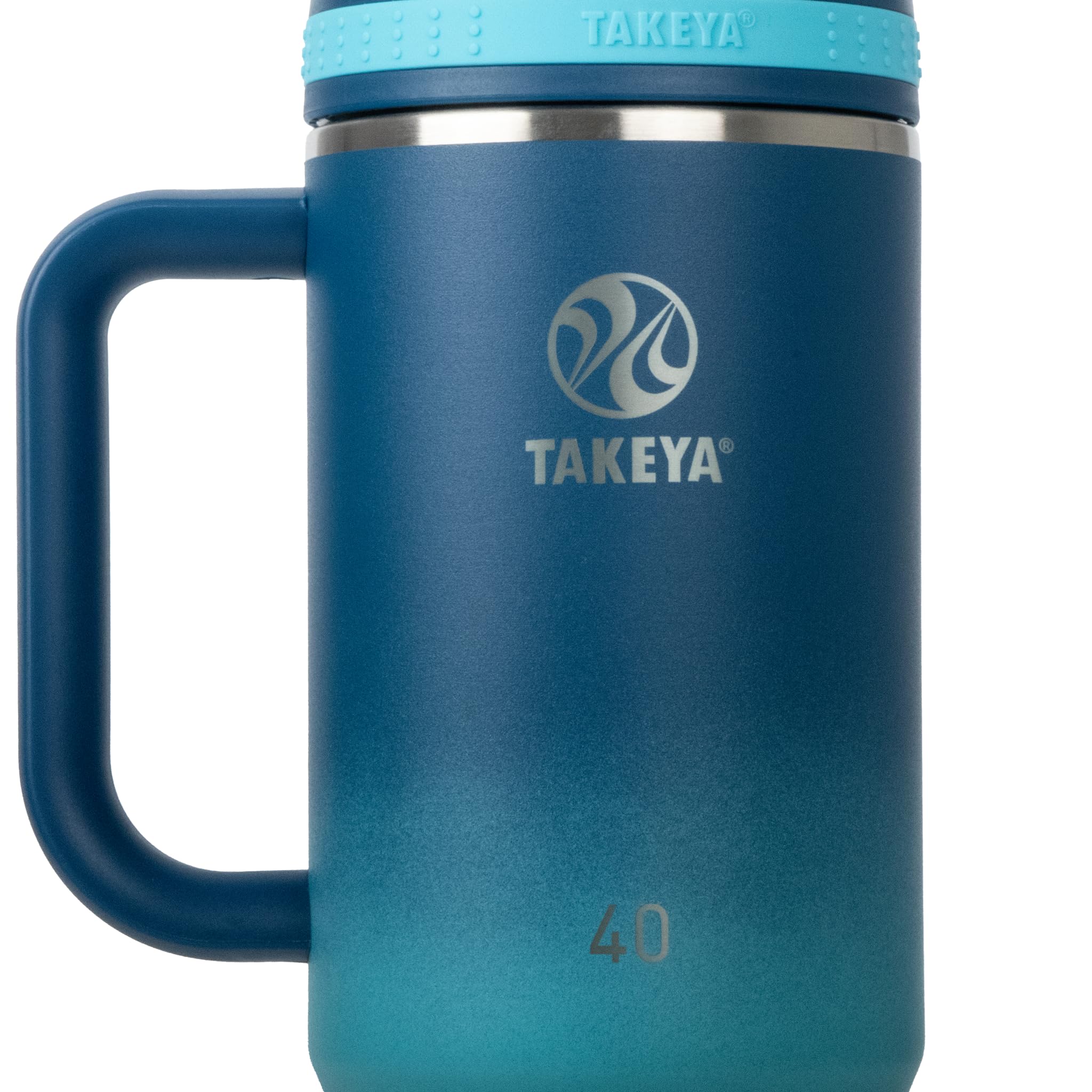 Takeya Straw Tumbler with Handle - Beverage Tumbler for Coffee, Water & More - Durable Tumbler with Built-In Silicone Coaster & 2 Straws - Double Stainless Steel Insulation - 40 oz, Ombre Adventure