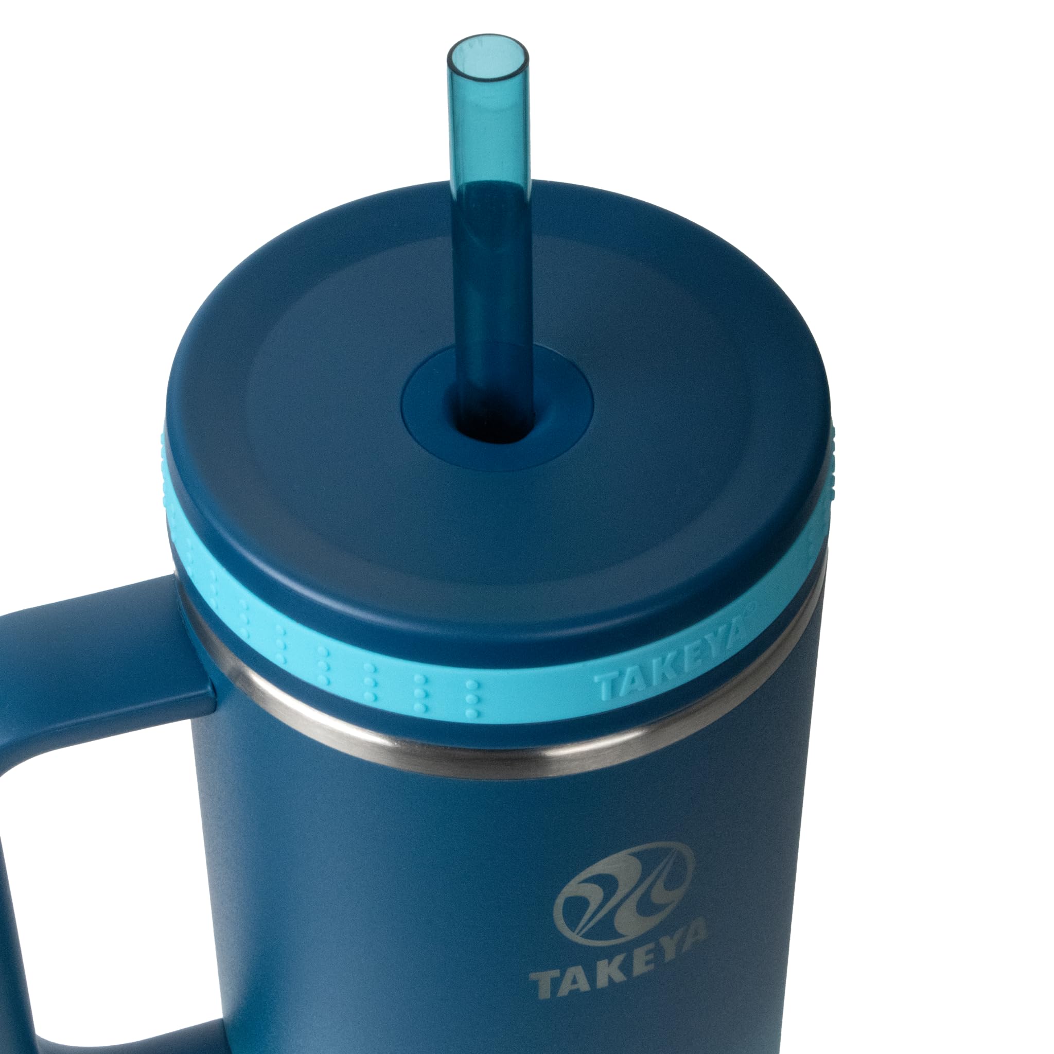 Takeya Straw Tumbler with Handle - Beverage Tumbler for Coffee, Water & More - Durable Tumbler with Built-In Silicone Coaster & 2 Straws - Double Stainless Steel Insulation - 40 oz, Ombre Adventure