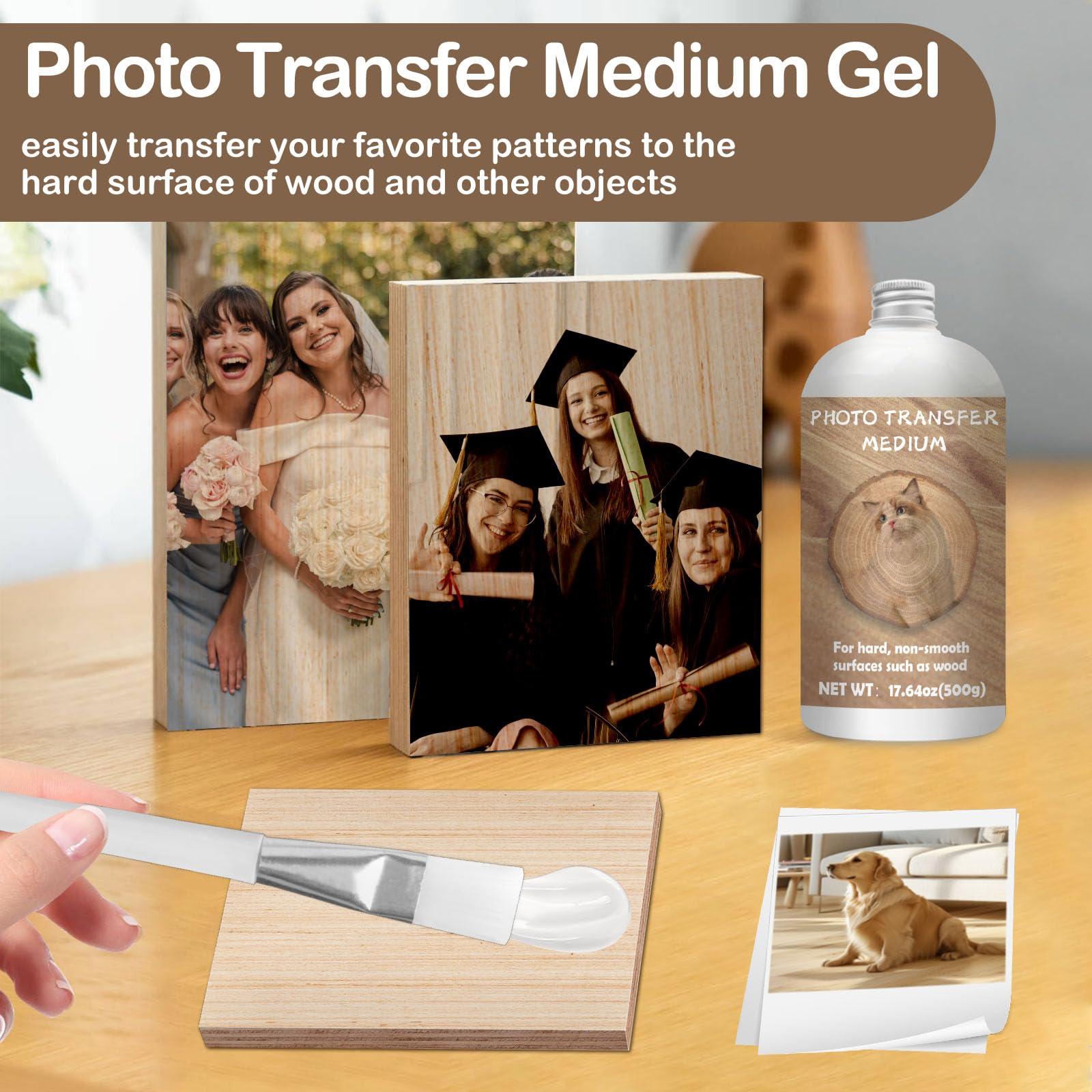 1DFAUL 500g Gel Medium for Photo Transfer, Photo Transfer Medium Gel to Wood & Other Hard Surfaces, DIY Crafts, Home Decorations, Personalized Gifts (17.63 OZ)