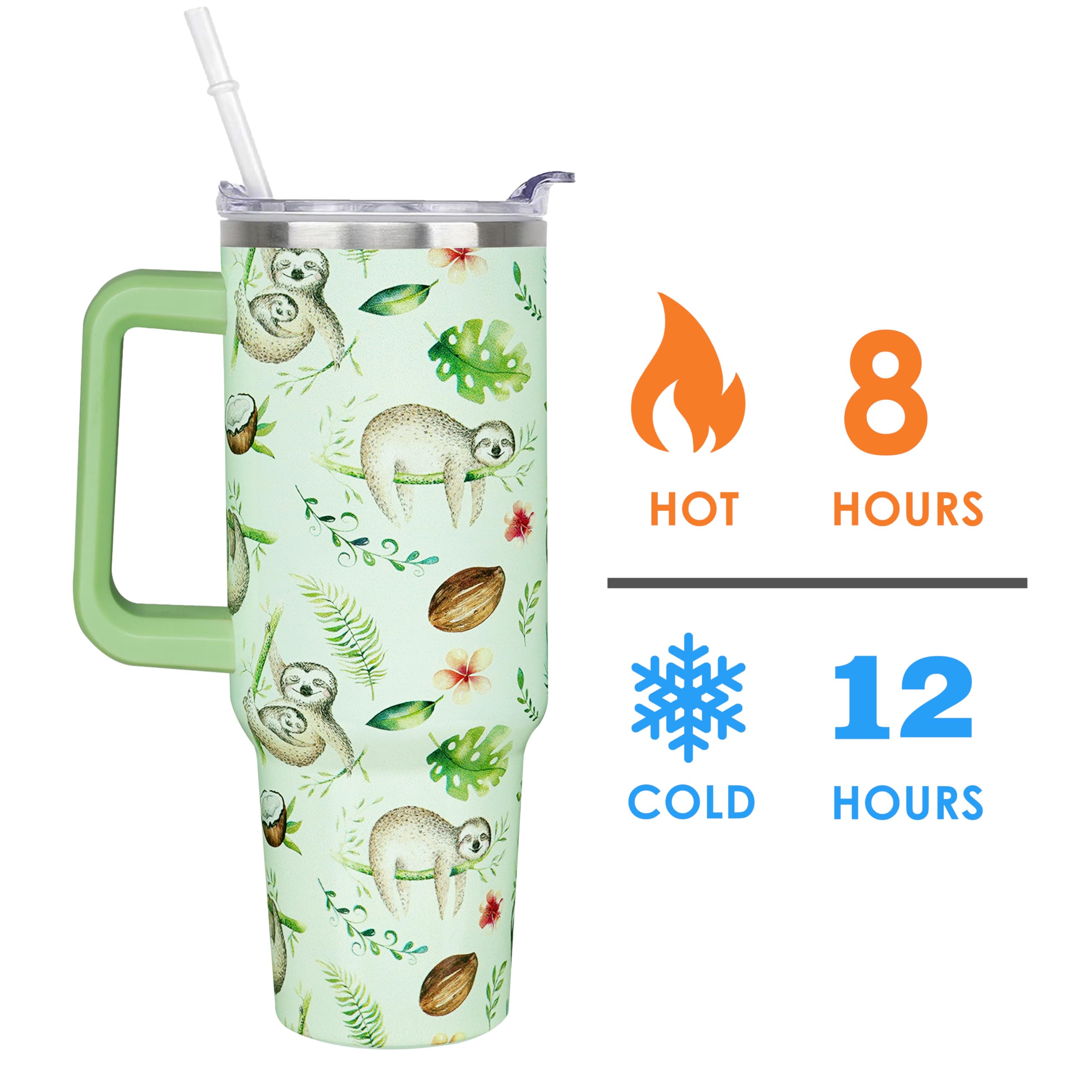 sgqjdpmc 40 oz Sloth Tumbler with Handle and Straw Lid 40oz Sloth Gifts for Women Steel Insulated Travel Coffee Cup