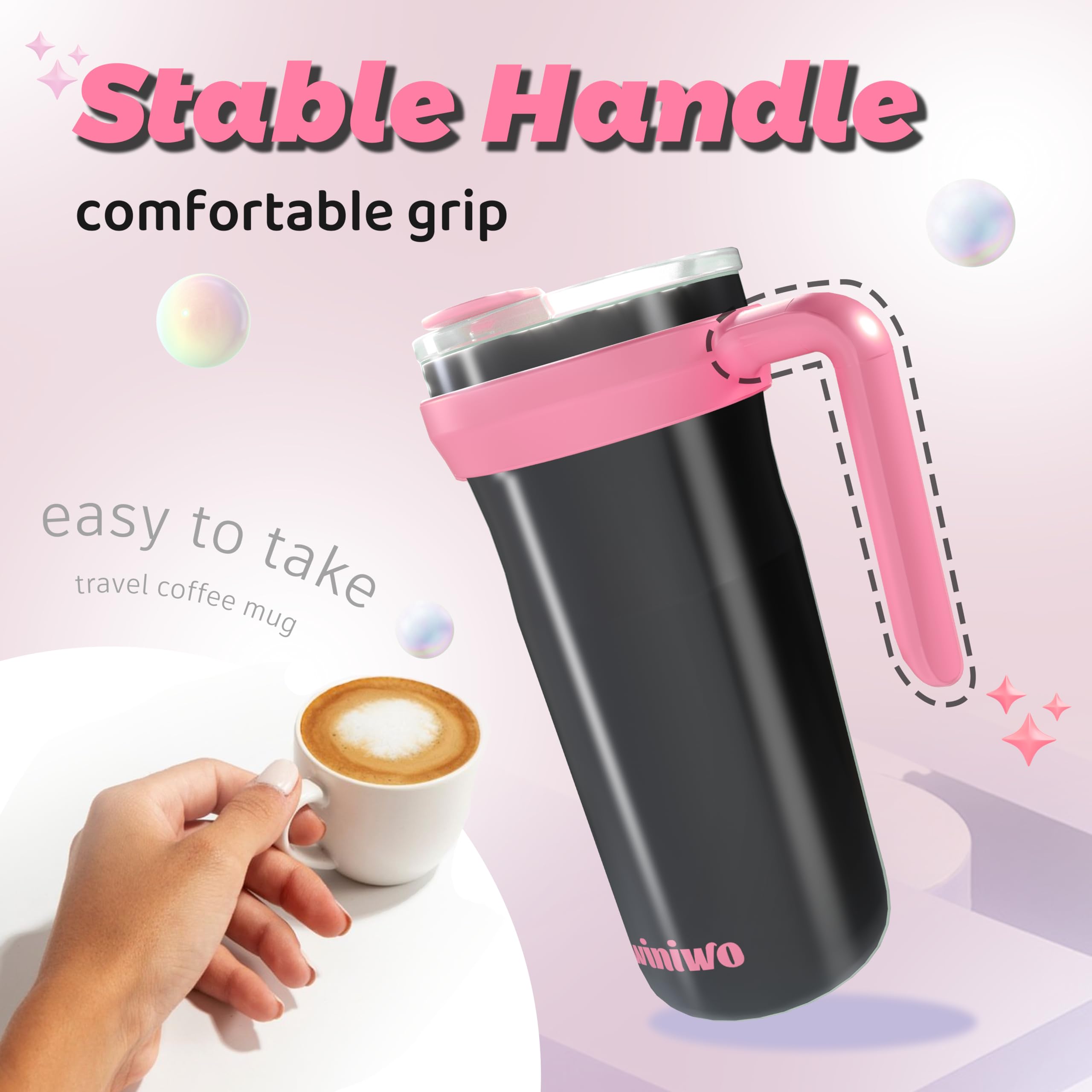 winiwo 20 oz Tumbler with Handle, Easy to Hold, Travel Coffee Mug with Screw Lid, Spill-proof, Insulated Cups, Built-in Up Down Flip, Fit Most Car Cup Holders, Commute, School, Home, Office