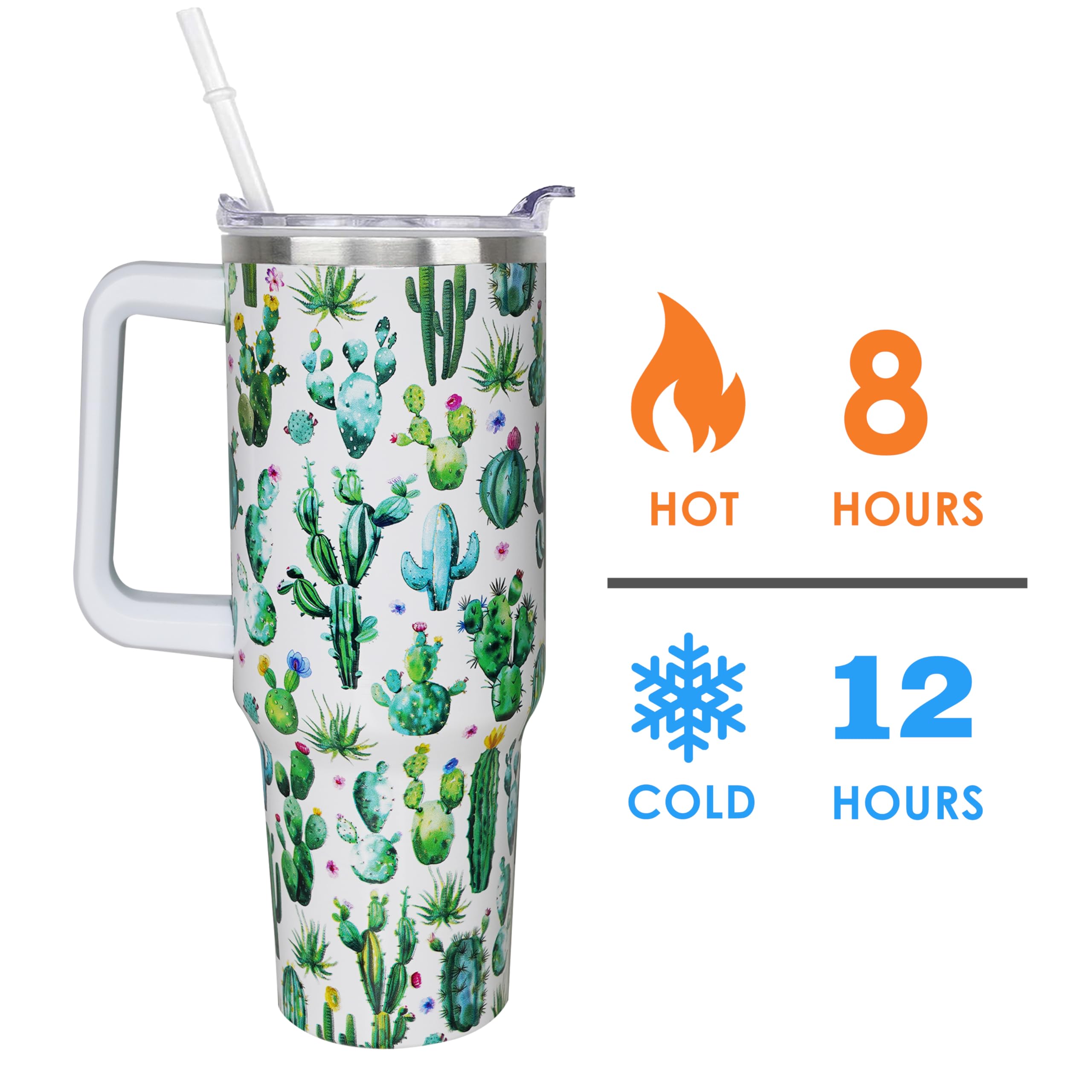 sgqjdpmc 40 oz Cactus Tumbler with Handle and Straw Lid 40oz Cactus Lover Gift Double Stainless Steel Insulated Cup Cactus Travel Coffee Mug, 40 Ounce6