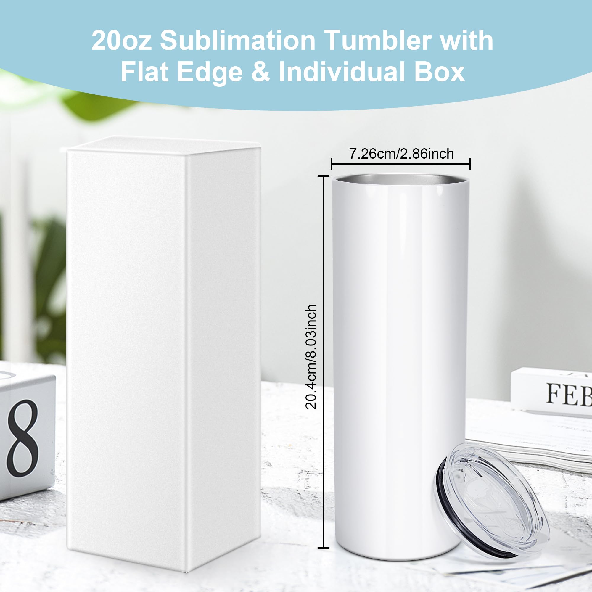 Icesip 50 Pack 20 OZ Sublimation Tumblers Blanks, Bulk 20oz Tumbler Blank for Sublimation Cups with Lids and Straws, Stainless Steel Double Wall Insulated Straight Mugs with Box
