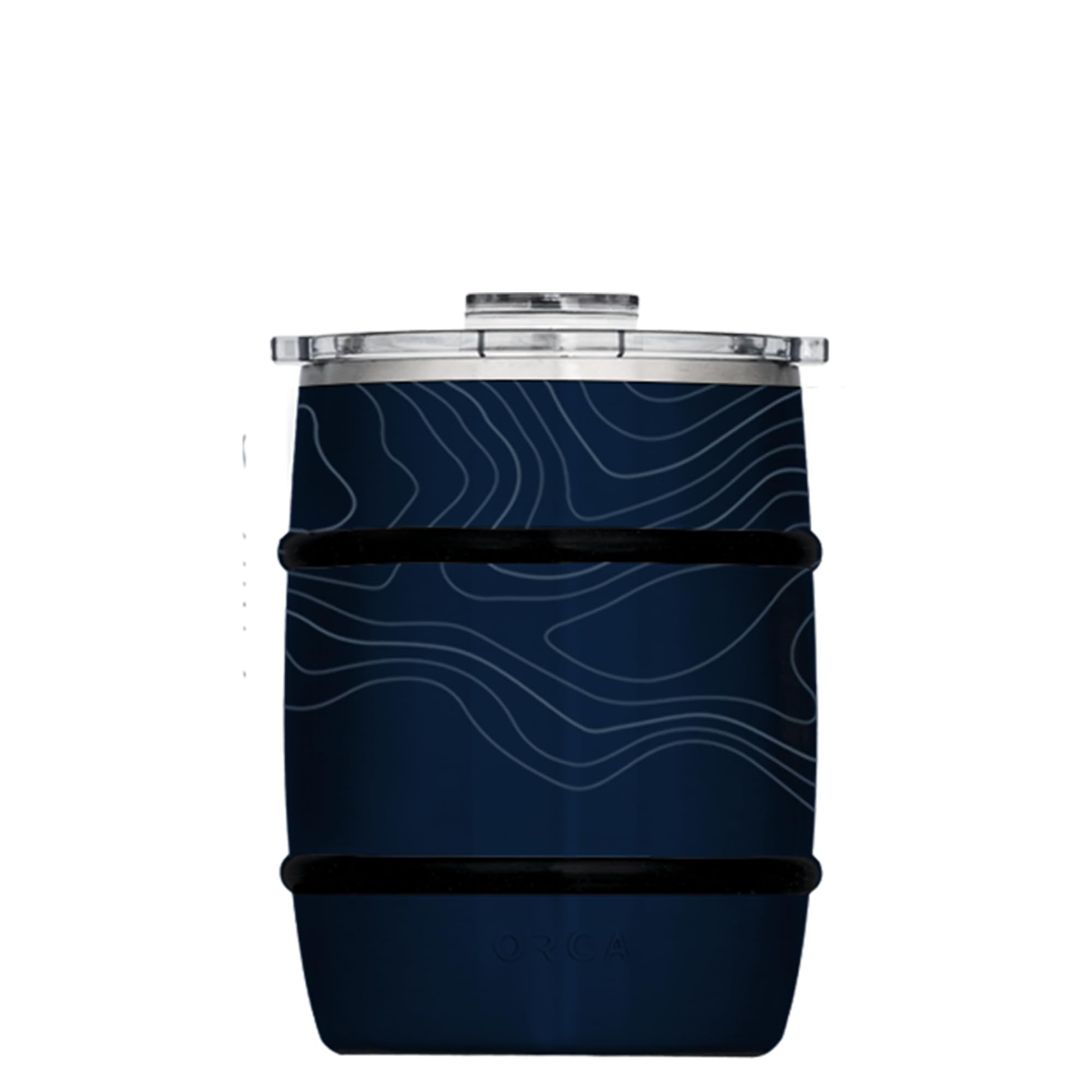 ORCA Double Barrel 24oz | Temperature Insulated, Stainless Steel Tumbler with a Classy Wood Grain Print, for Whiskey, Beer, Coffee or Whatever You're Having — Navy Topo