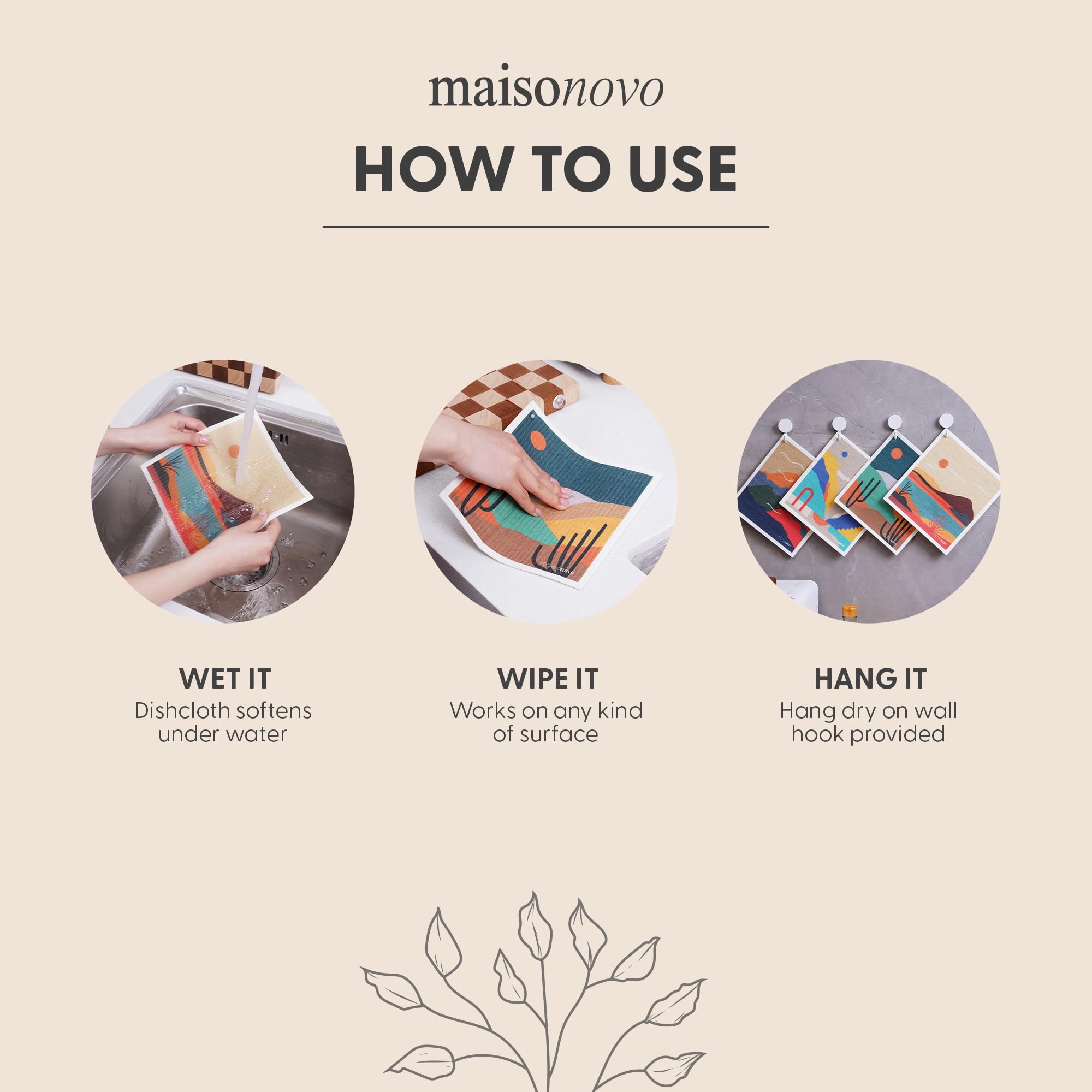 MAISONOVO Dishcloth Abiquiu x 4 with Kyoto x 6
