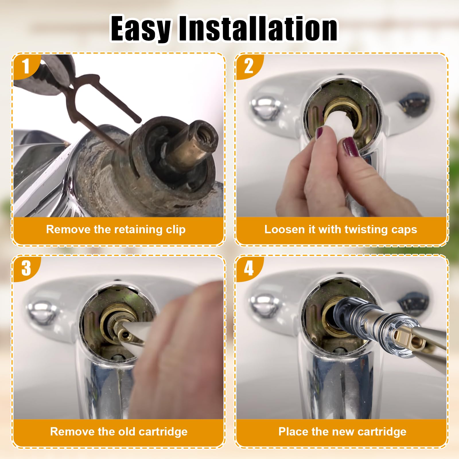Hohean 8 Pack Dual Seal Cartridge Replacement Compatible with Moen 1225 1225B Cartridge, One Handle Kitchen and Bathroom Faucet Cartridge Fits Single Handle Faucet Showers, Brass