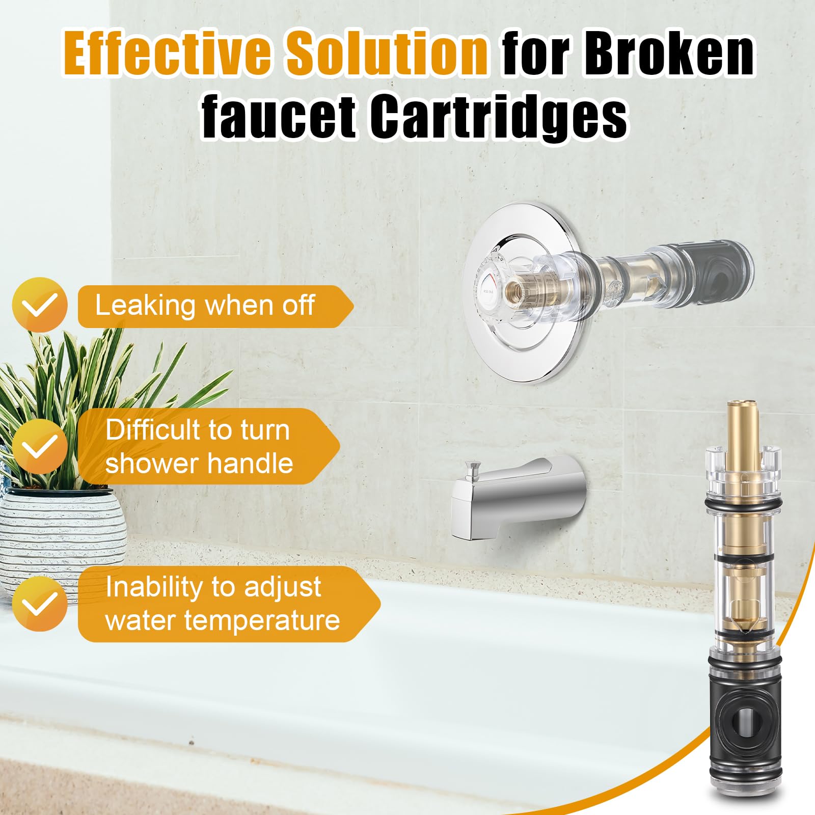 Hohean 8 Pack Dual Seal Cartridge Replacement Compatible with Moen 1225 1225B Cartridge, One Handle Kitchen and Bathroom Faucet Cartridge Fits Single Handle Faucet Showers, Brass