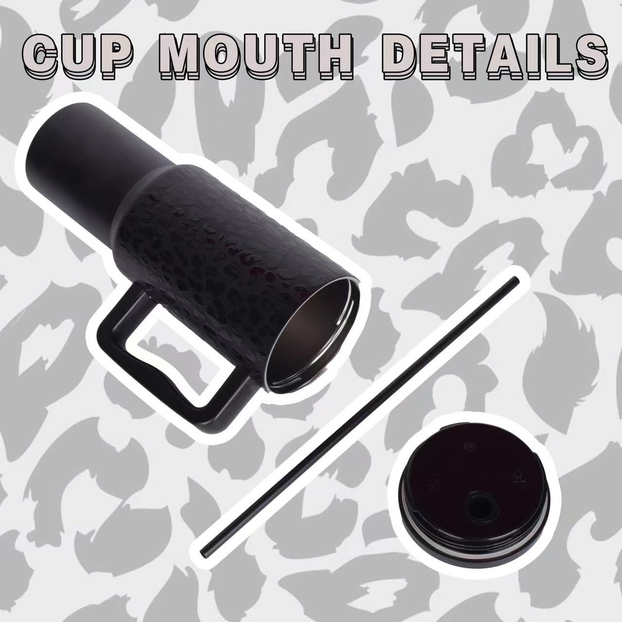 ZHIDENGWJ Stainless Steel Vacuum Insulated Tumbler with Lid and Straw for Water, Iced Tea or Coffee(Black Leopard Print)