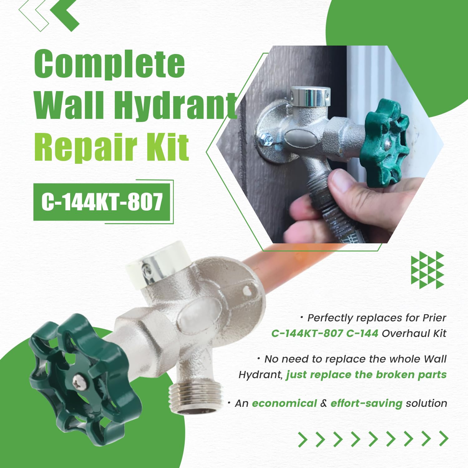 Replace for Prier C-144KT-807 Anti-Siphon Freezeless Faucet Repair Kit C-144KT-807 C-144 Series Complete Repair Kit fit for C-144/244 Series Wall Hydrant