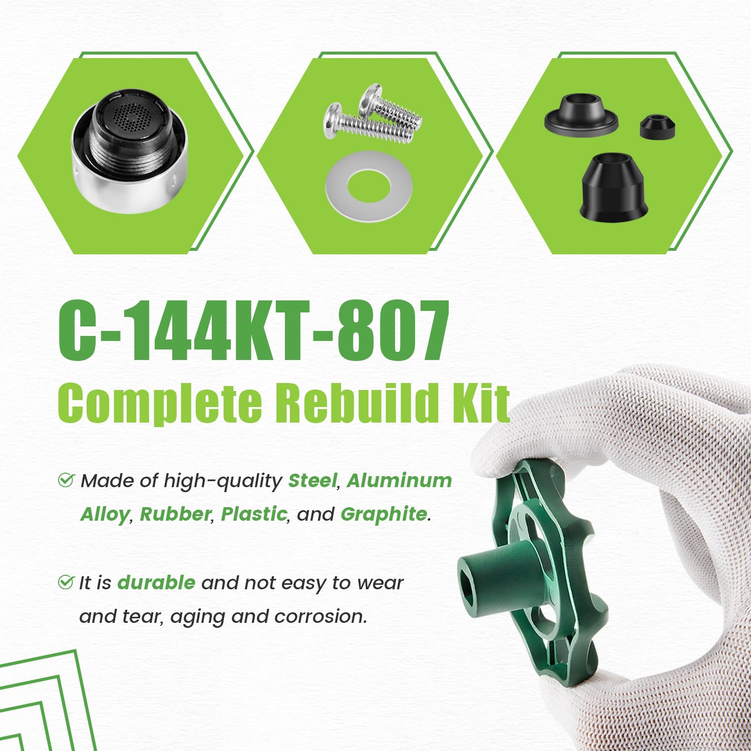 Replace for Prier C-144KT-807 Anti-Siphon Freezeless Faucet Repair Kit C-144KT-807 C-144 Series Complete Repair Kit fit for C-144/244 Series Wall Hydrant