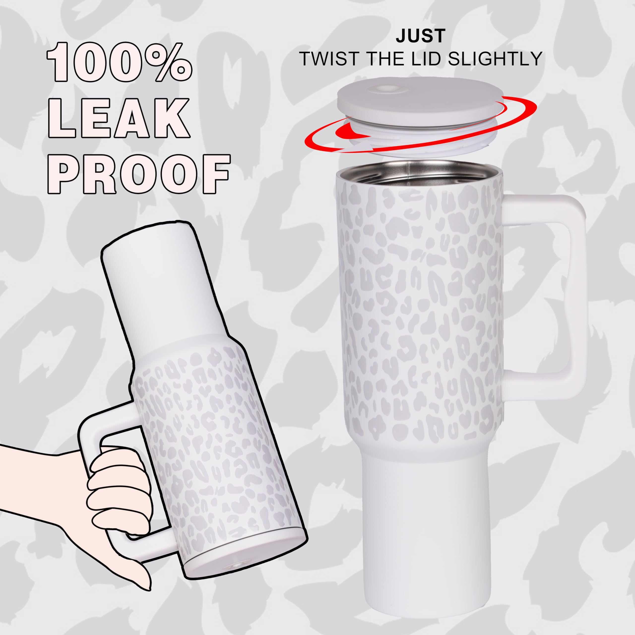 ZHIDENGWJ Stainless Steel Vacuum Insulated Tumbler with Lid and Straw for Water, Iced Tea or Coffee(White Leopard Print)