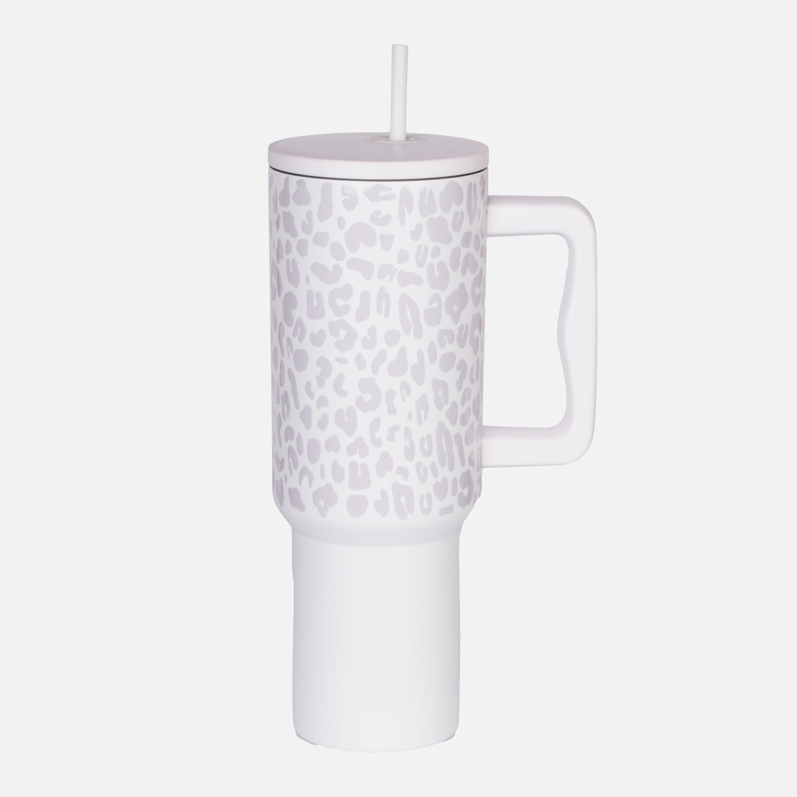 ZHIDENGWJ Stainless Steel Vacuum Insulated Tumbler with Lid and Straw for Water, Iced Tea or Coffee(White Leopard Print)