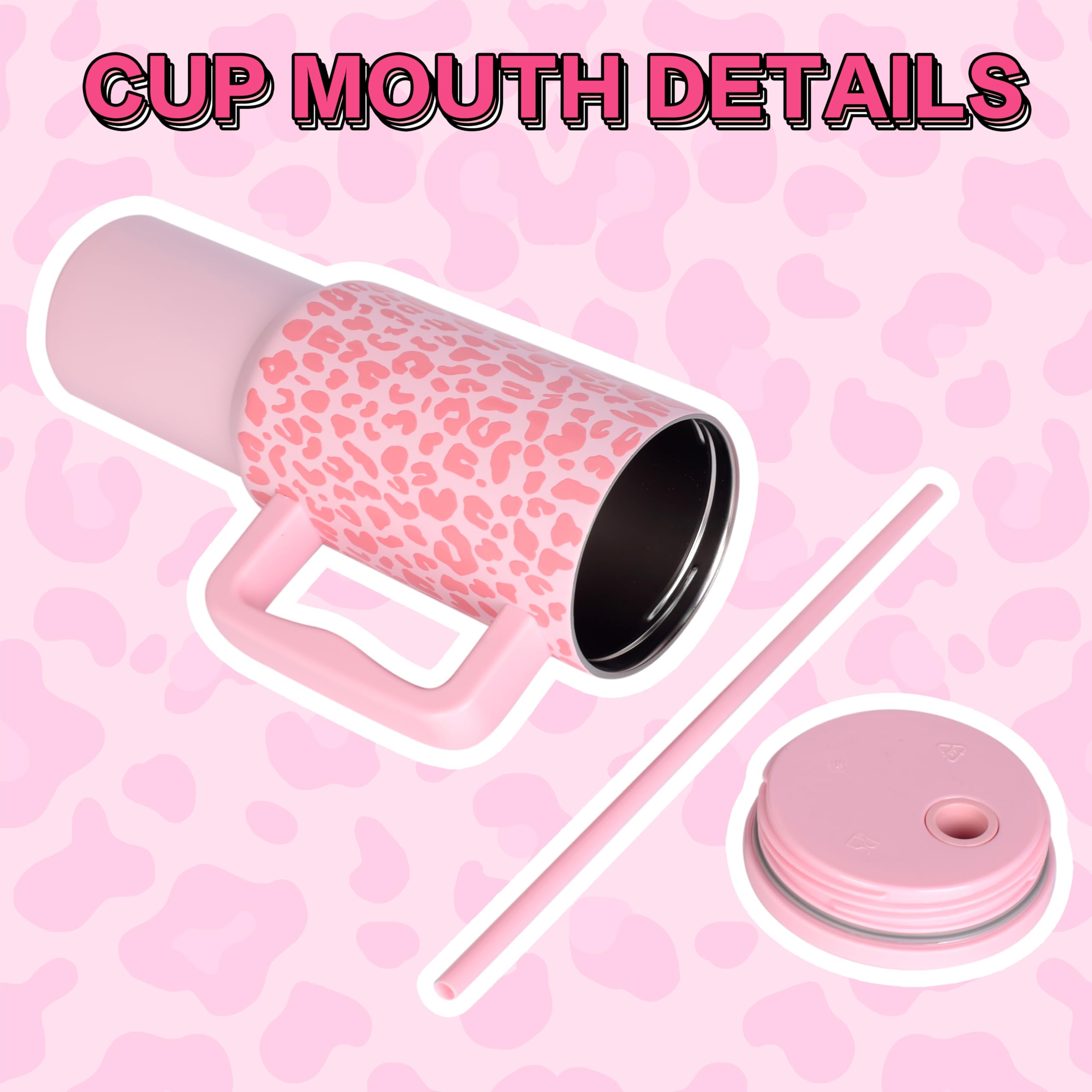 ZHIDENGWJ Stainless Steel Vacuum Insulated Tumbler with Lid and Straw for Water, Iced Tea or Coffee(Light Pink Leopard Print)