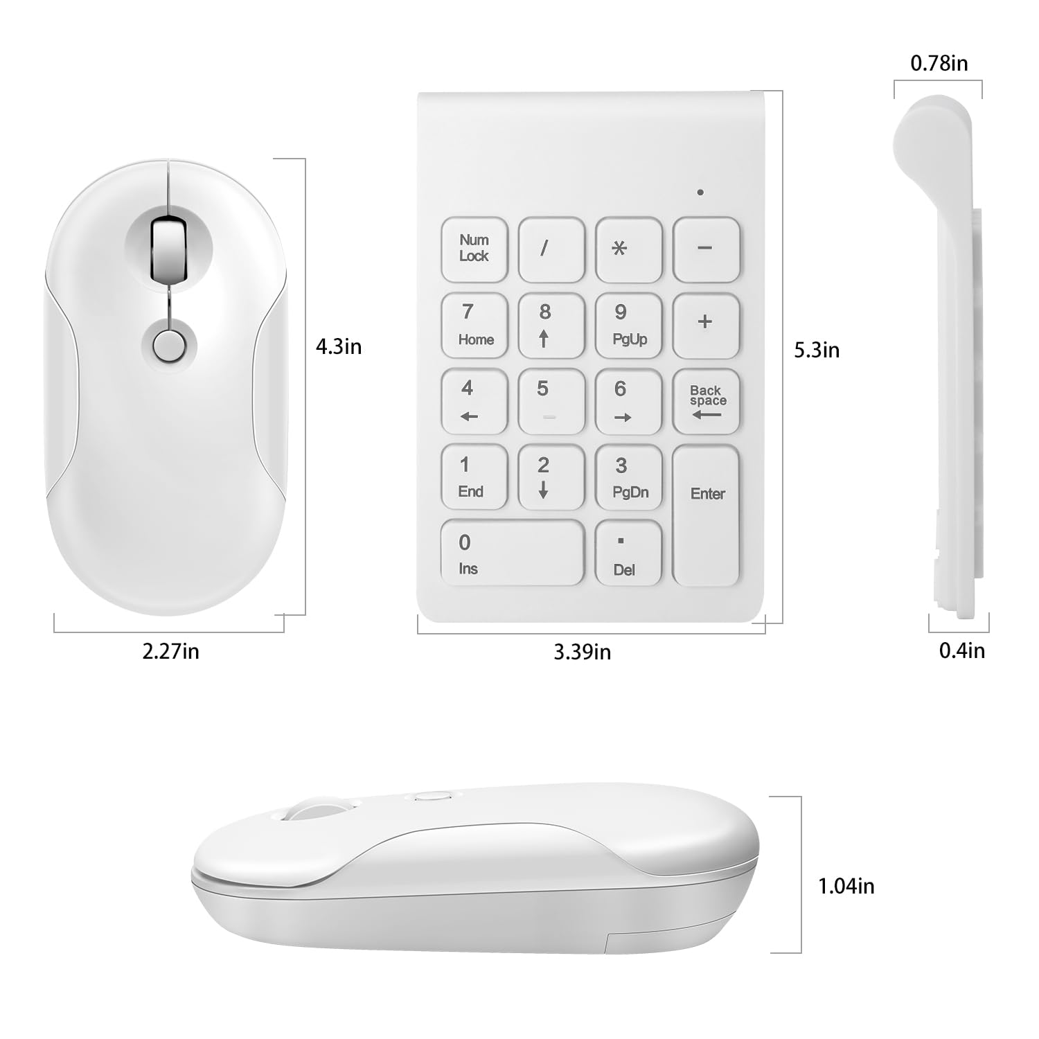 TRELC Wireless Numeric Keypad and Mouse Combo, Mini 2.4G 18 Keys Number Pad with Silent Mouse, Financial Accounting Data Entry Numpad Keyboard Extensions for Laptop, PC, Desktop, Notebook (White)