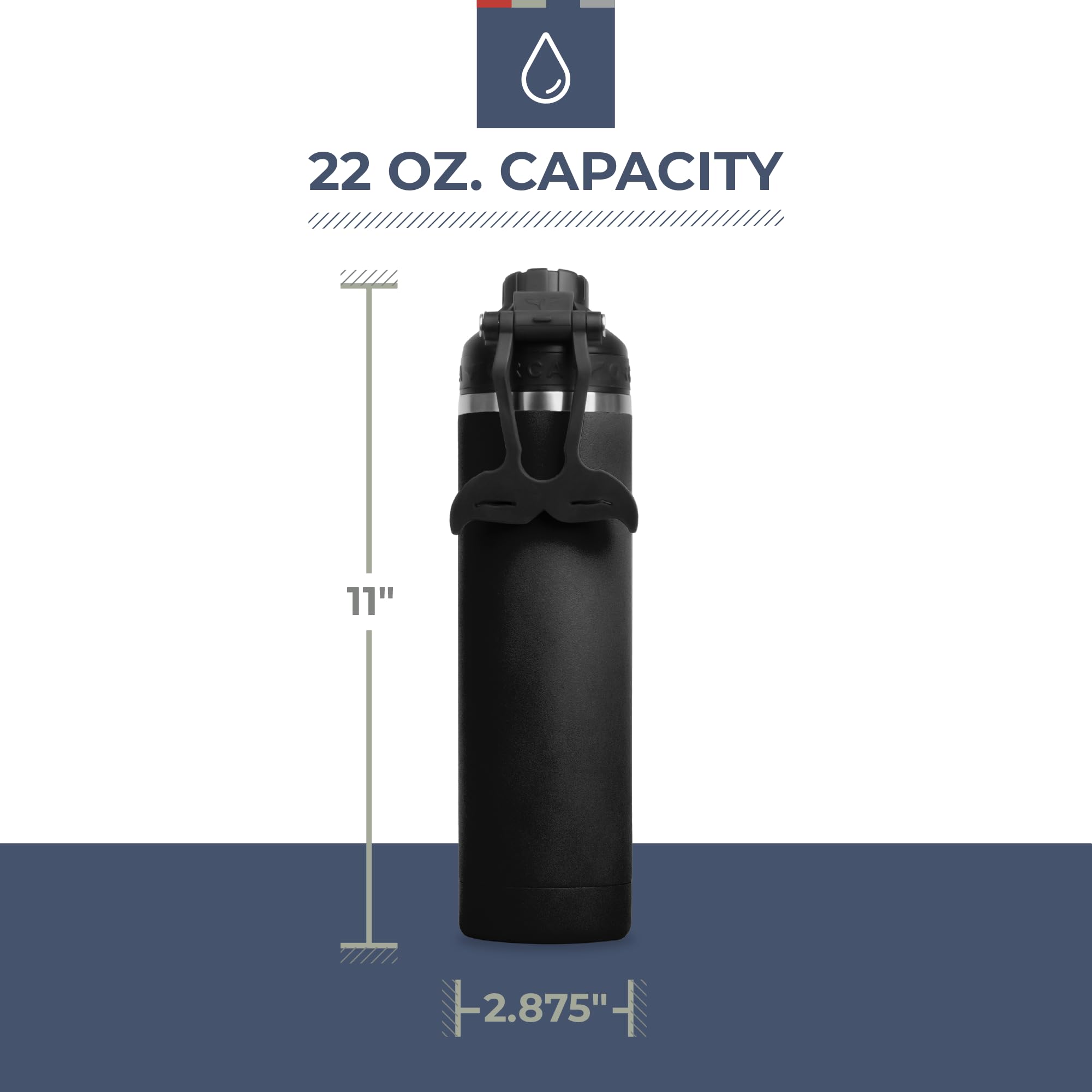 ORCA Hydra 22oz | Insulated, Stainless Steel Water Bottle with Powder Coat Finish & Silicone Grip Whale Tale Handle, Dishwasher Safe Sports Bottle — Olive Topo