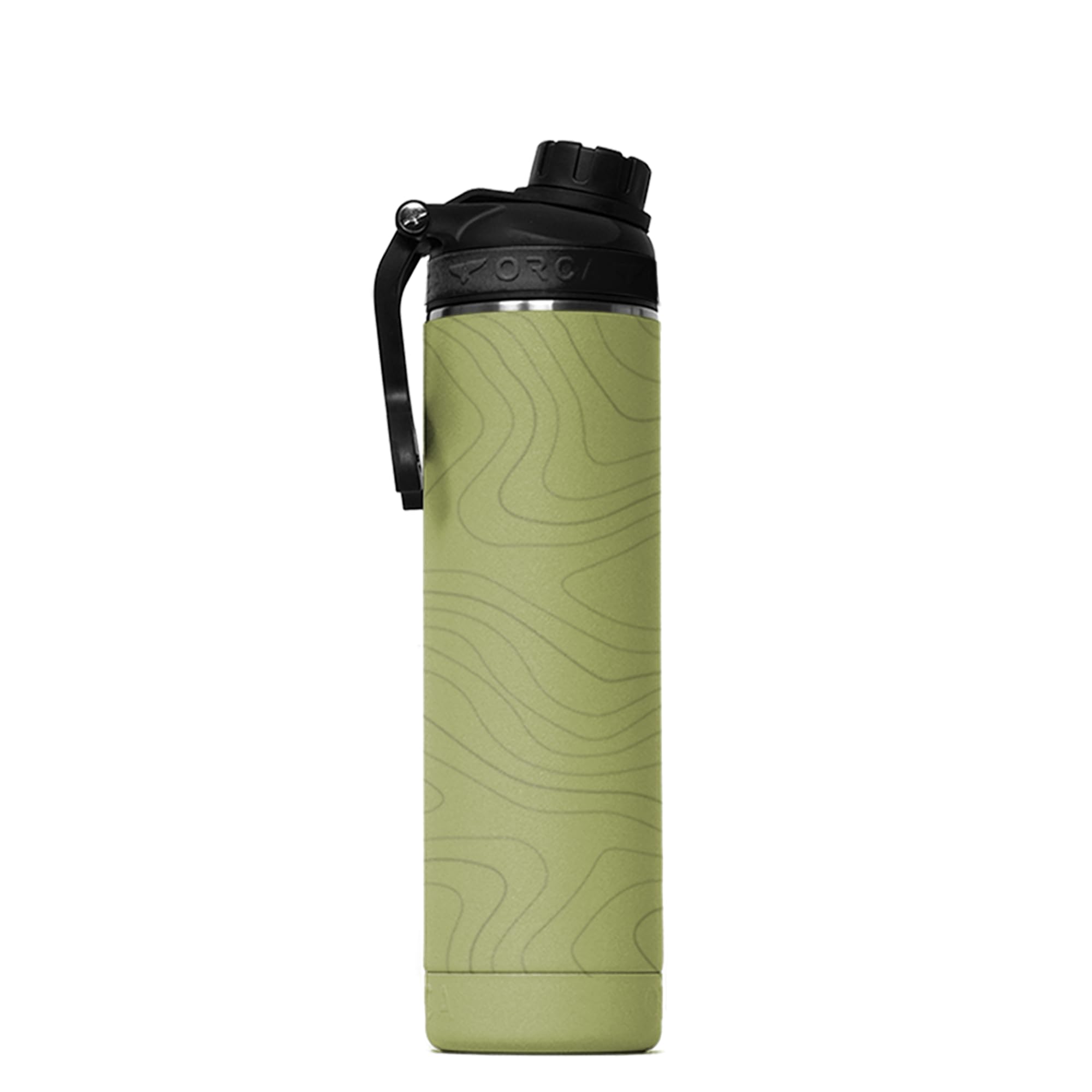 ORCA Hydra 22oz | Insulated, Stainless Steel Water Bottle with Powder Coat Finish & Silicone Grip Whale Tale Handle, Dishwasher Safe Sports Bottle — Olive Topo