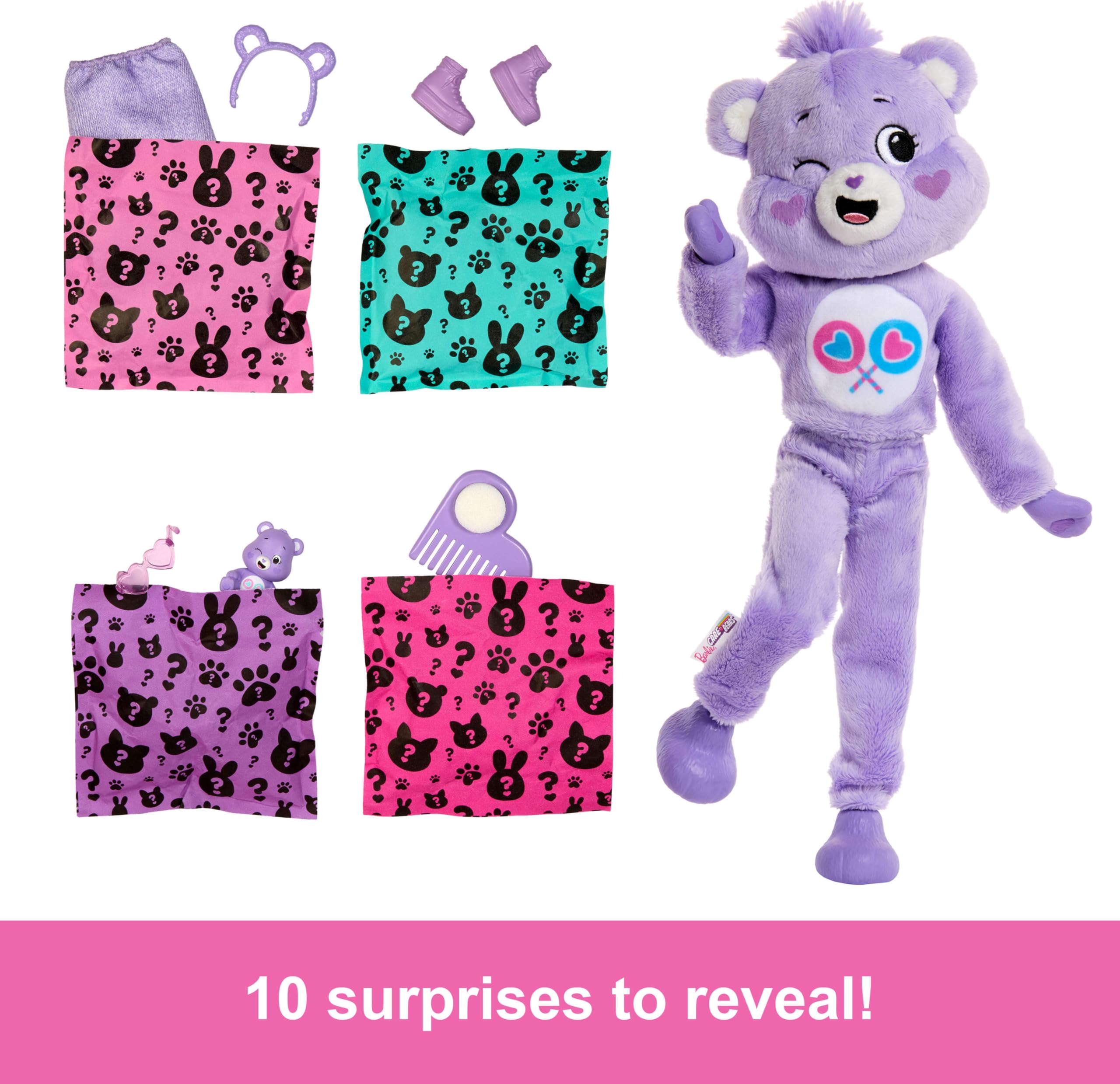 Barbie Cutie Reveal Doll & Accessories, Care Bears Series with Share Bear Costume & 10 Surprises Including Color Change & Mini Bear