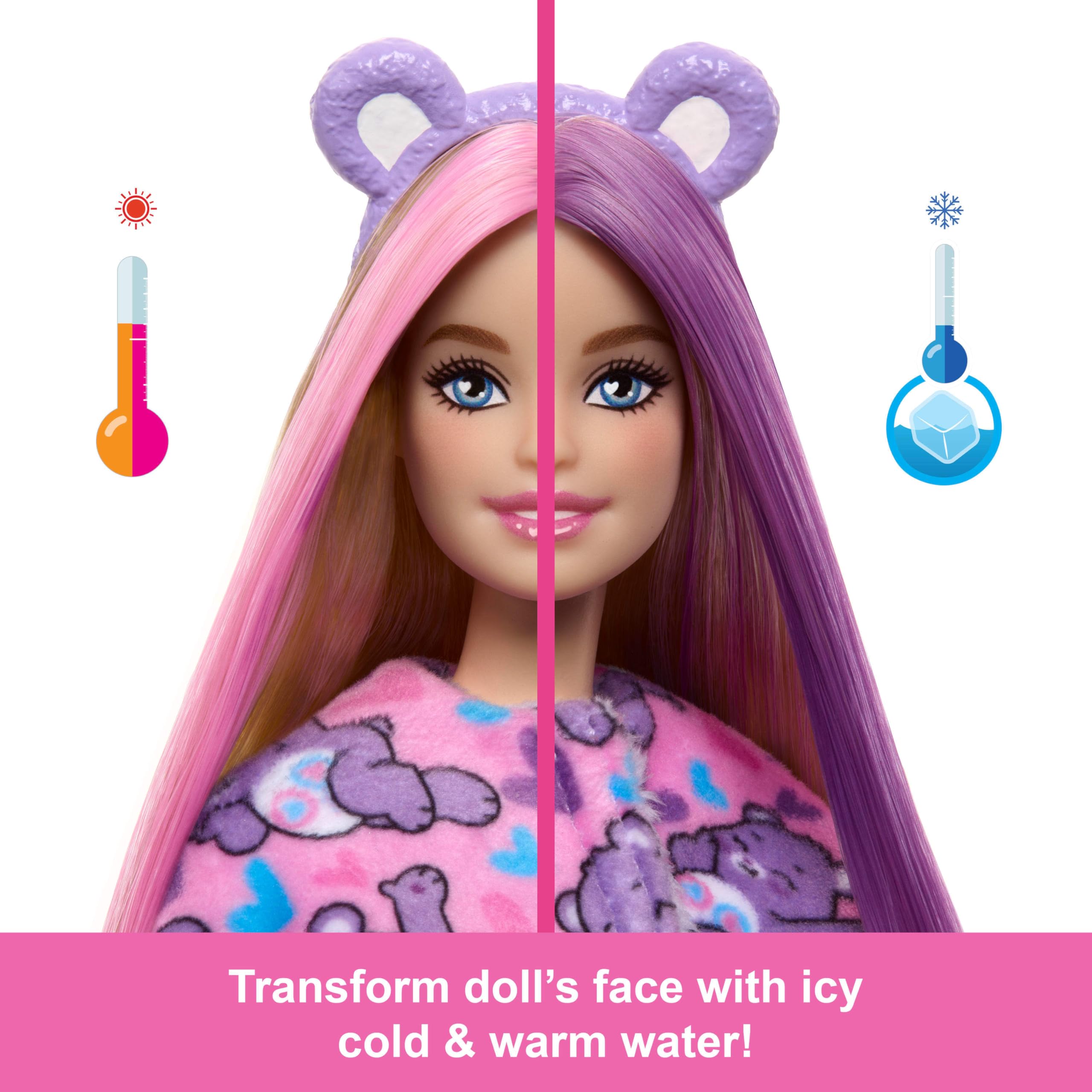 Barbie Cutie Reveal Doll & Accessories, Care Bears Series with Share Bear Costume & 10 Surprises Including Color Change & Mini Bear