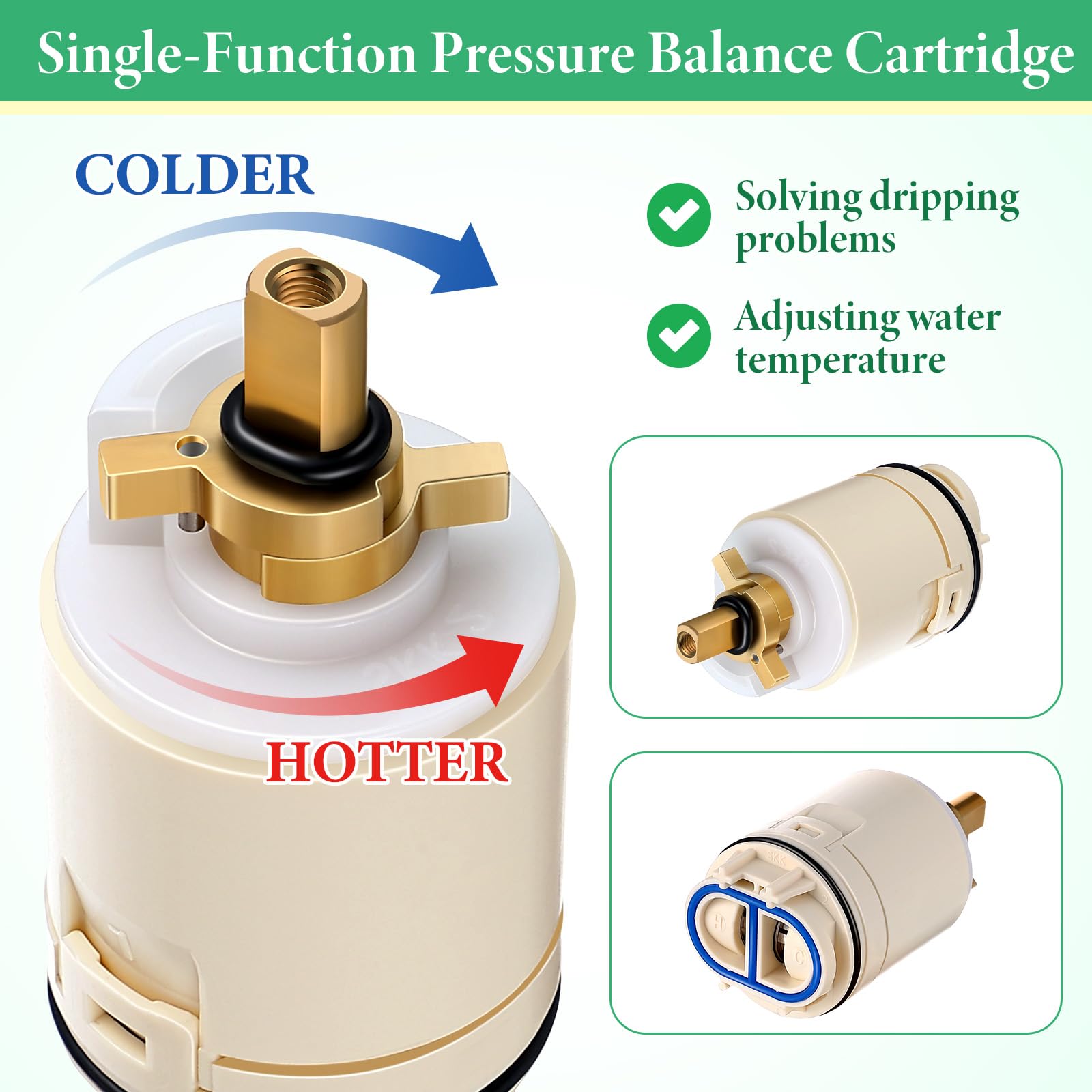 Enhon Single Function Pressure Balance Cartridge Replacement for RP70538, Shower Cartridge Compatible with Peerless and Delta Single Handle Tub and Shower Faucet (Check Valve Not Included)