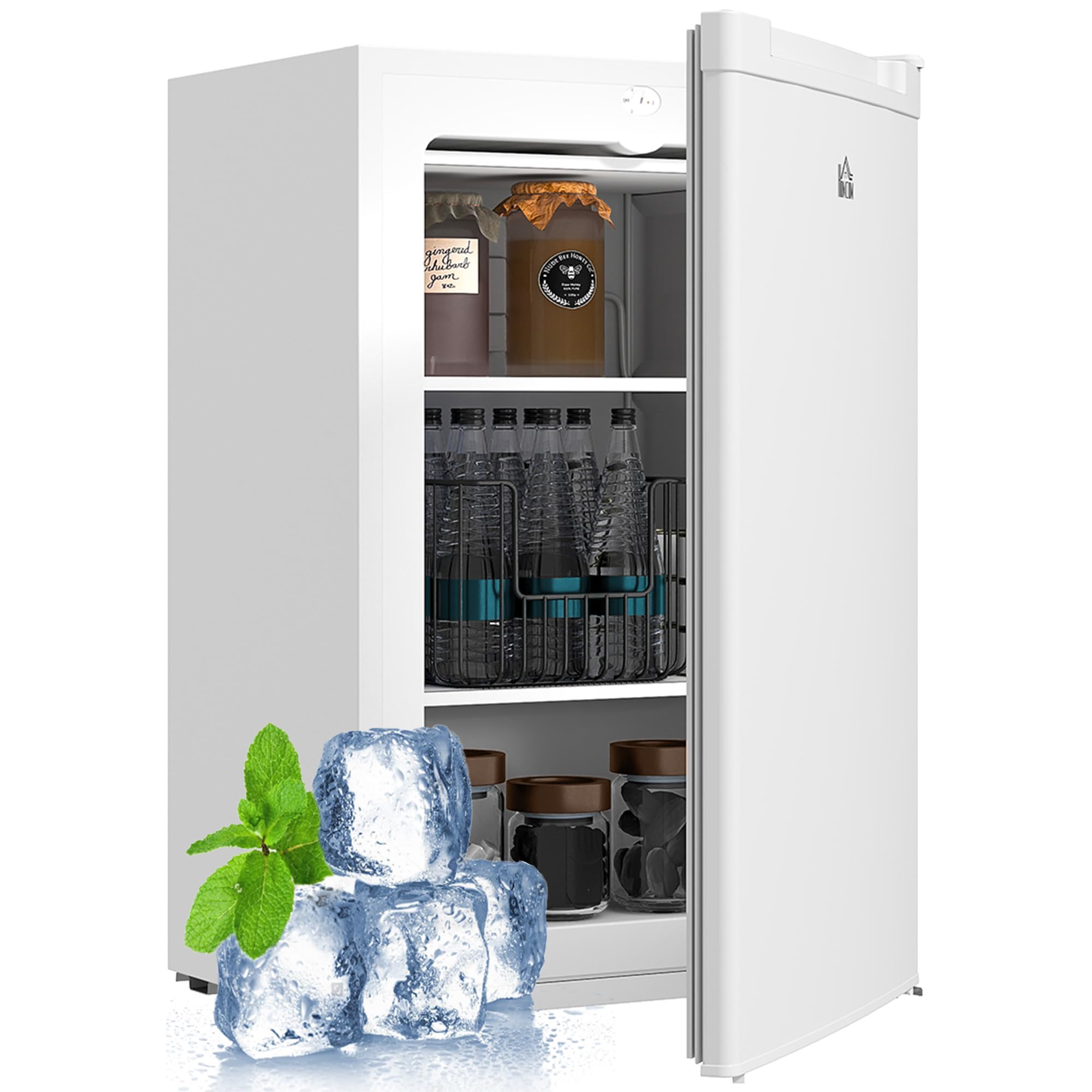 HOMCOM Mini Freezer Countertop, 3 Cu.Ft Compact Upright Freezer with Removable Shelves, Reversible Door for Home, Dorm, Apartment and Office, White