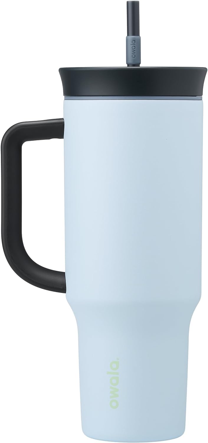 Owala 40oz Stainless Steel Insulated Travel Tumblers, Green & Blue, with Spill Resistant Lid, Straw, Carry Handle (Brave Adventures & The Great Blue)