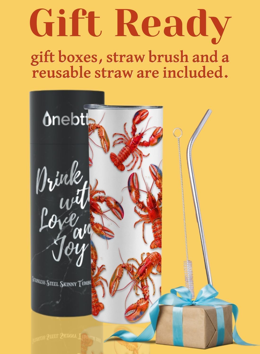 Onebttl Lobster Goods - Lobster Mug & Lovers Present, 20oz Stainless Steel Tumbler, Insulated Gift with Lid