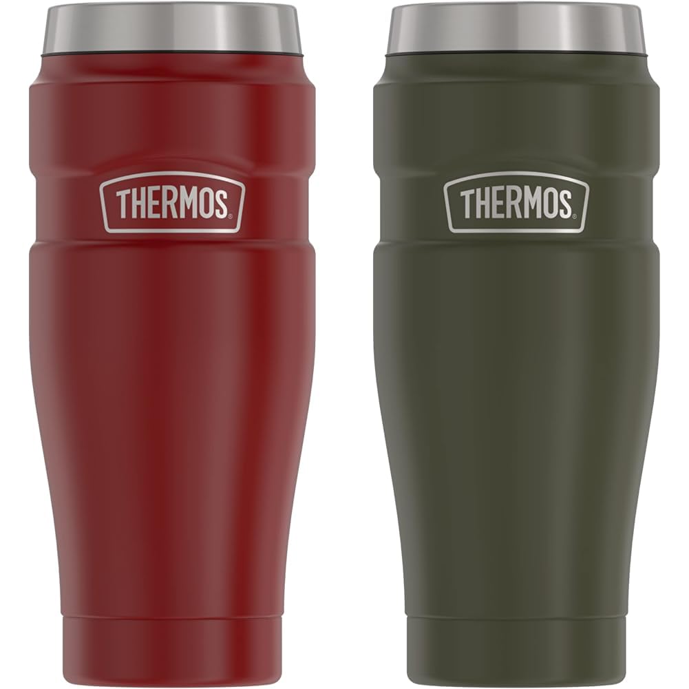 THERMOS Stainless King 16 Ounce Tumblers, Matte Red & Green
